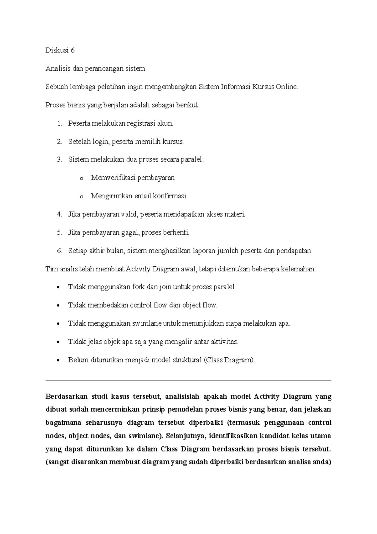 Diskusi 6: Analisis & Perancangan Activity Diagram Sistem Kursus Online ...