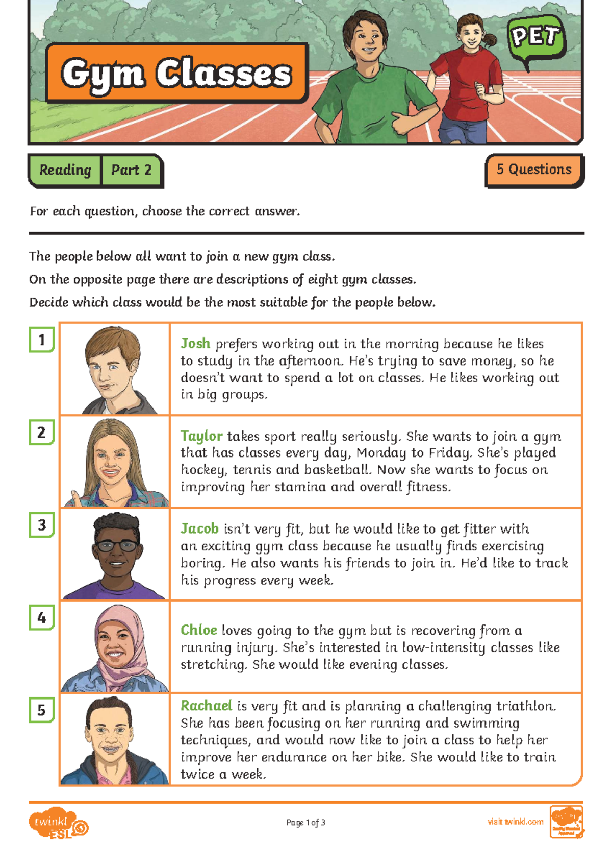 Gym Classes Reading 5 Questions Part 2: Class Selection Guide - Studocu