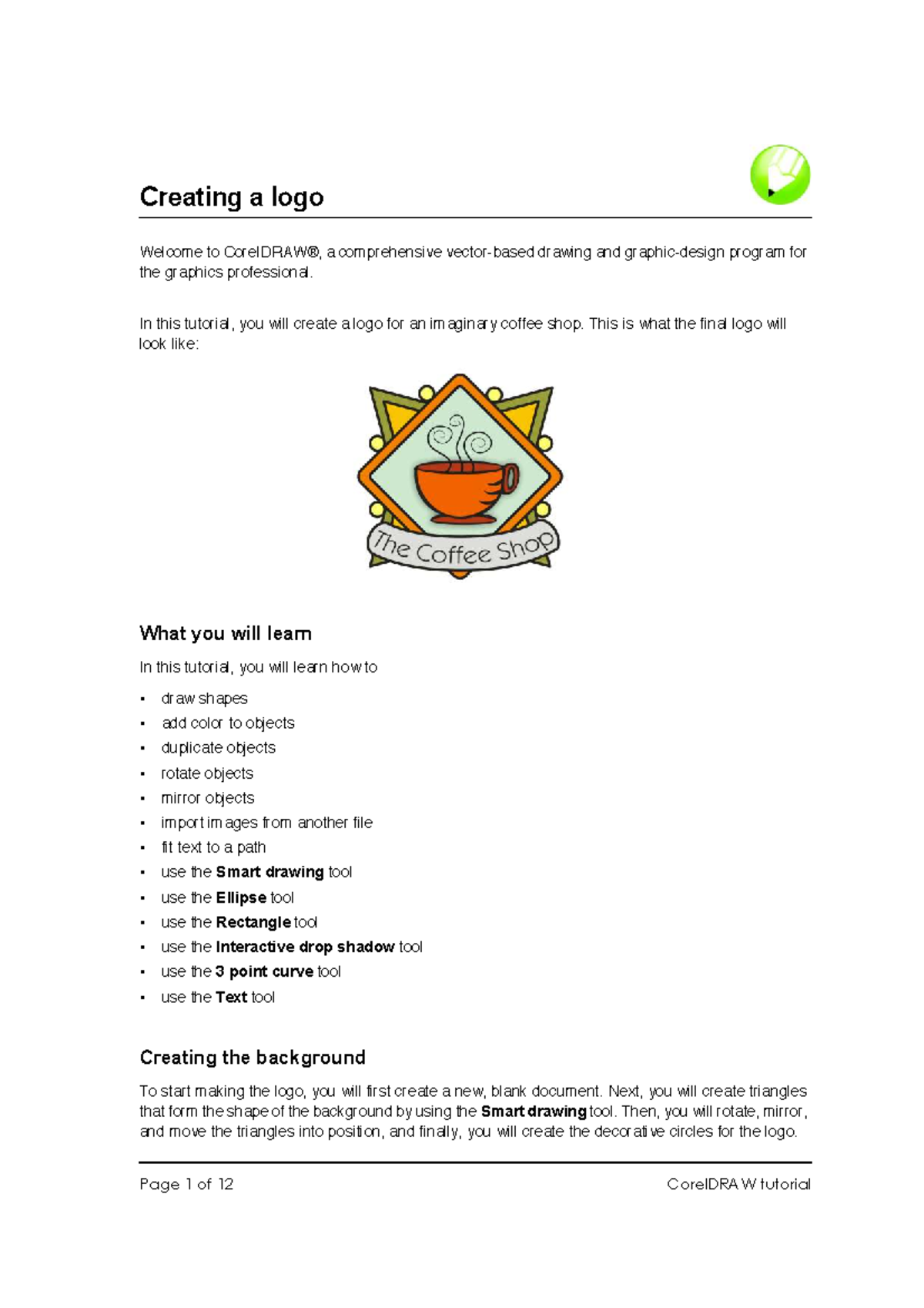 Creating a Logo: CorelDRAW Tutorial for Coffee Shop Design - Studocu