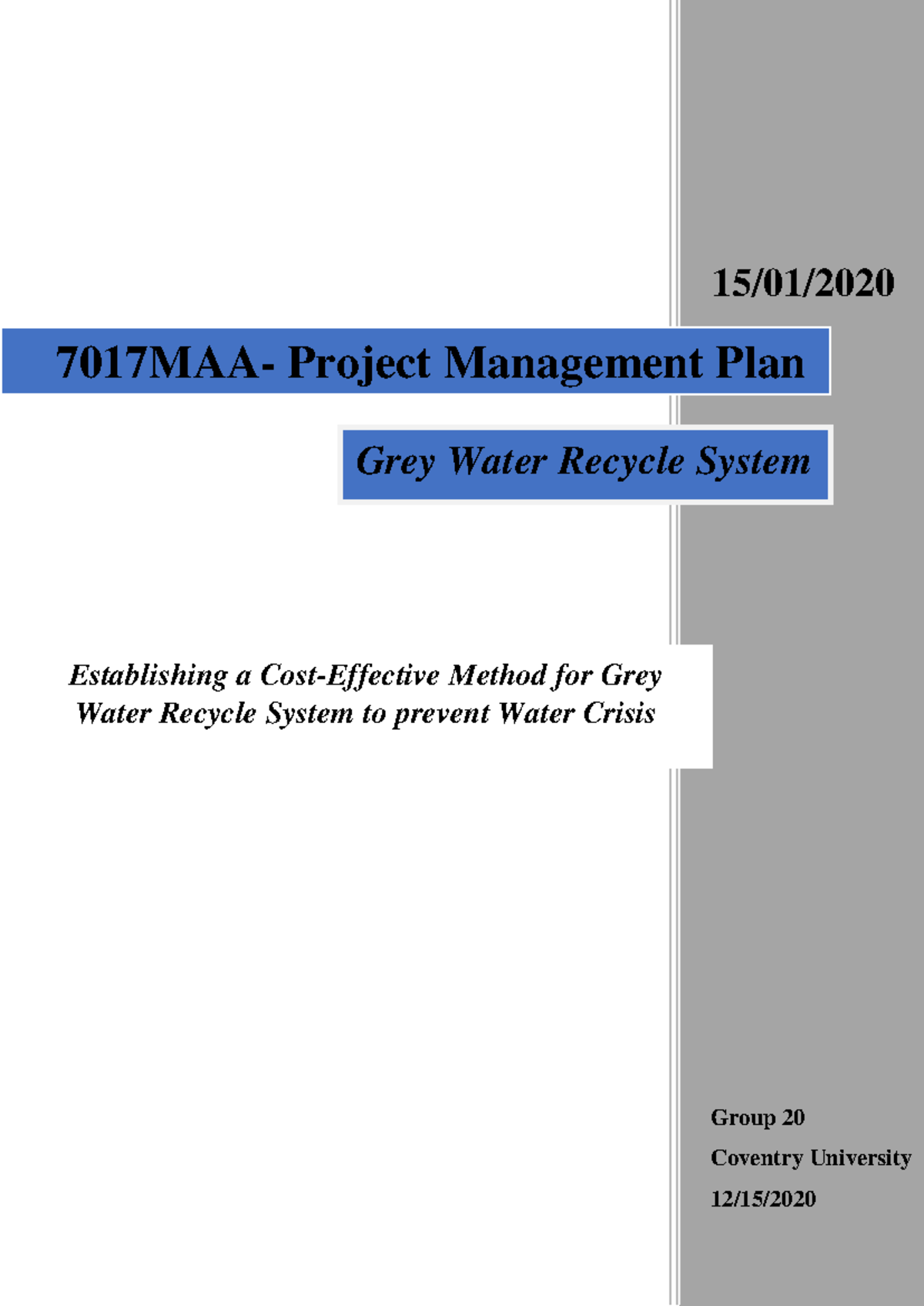 7017MAA-Project Management Plan Group 20 - 15 /01/ Group 20 Coventry ...