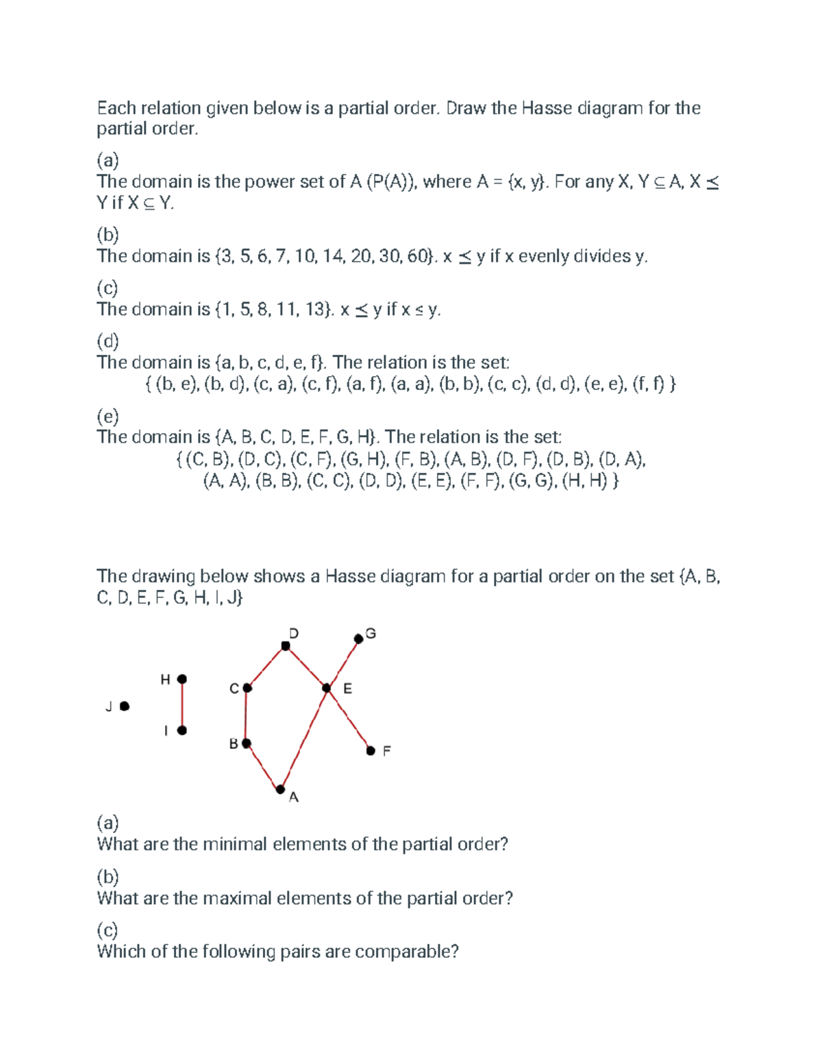 Hasse Diagram Exercise for Partial Orders - Practice Exercise - Studocu
