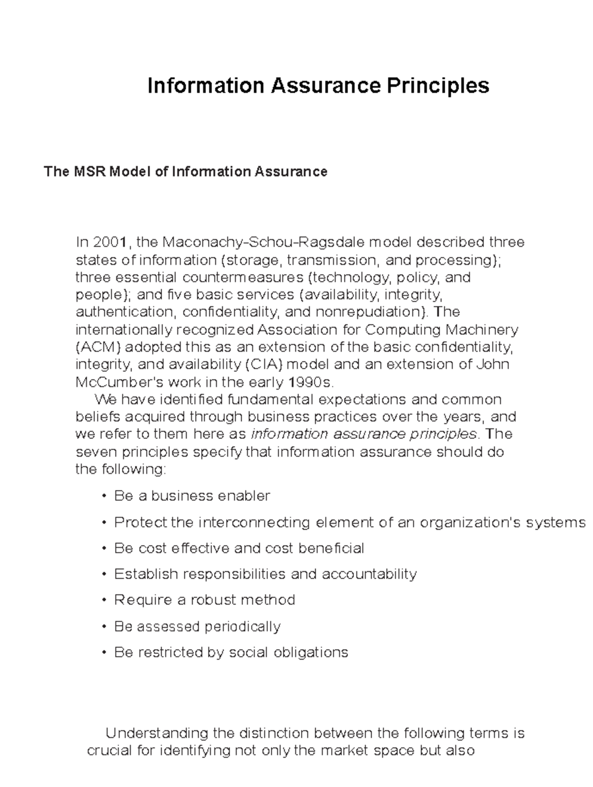 Information Assurance Principles (IA 2) - Comprehensive Overview - Studocu