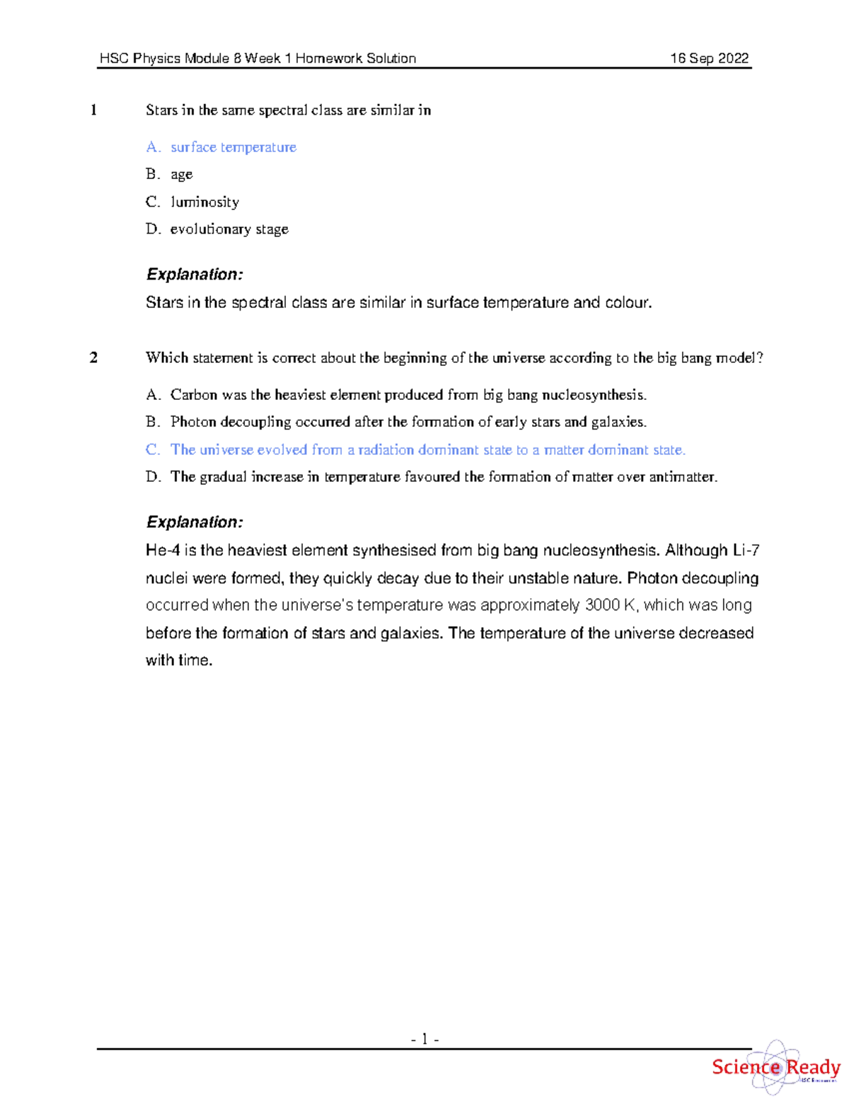 HSC Physics Module 8 Week 1 Homework Solutions - 16 Sep 2022 - Studocu