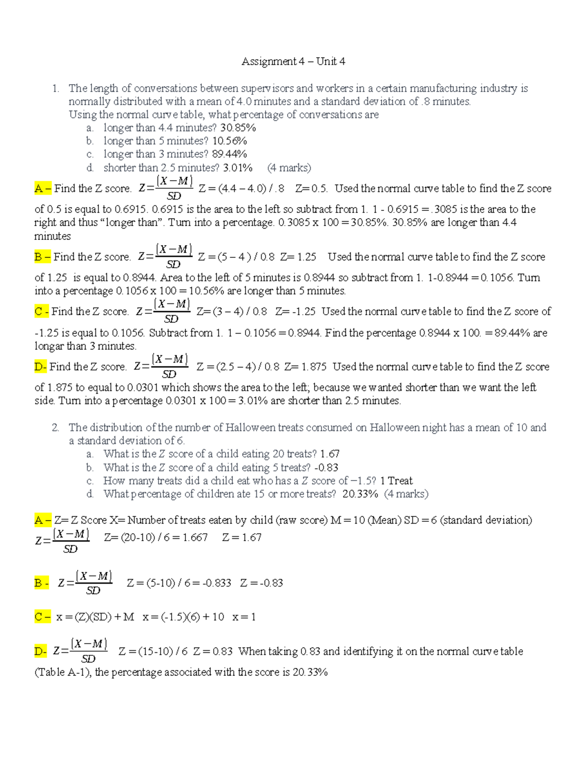 SOCI301 Assignment 4: Analyzing Normal Distributions and Z-Scores - Studocu