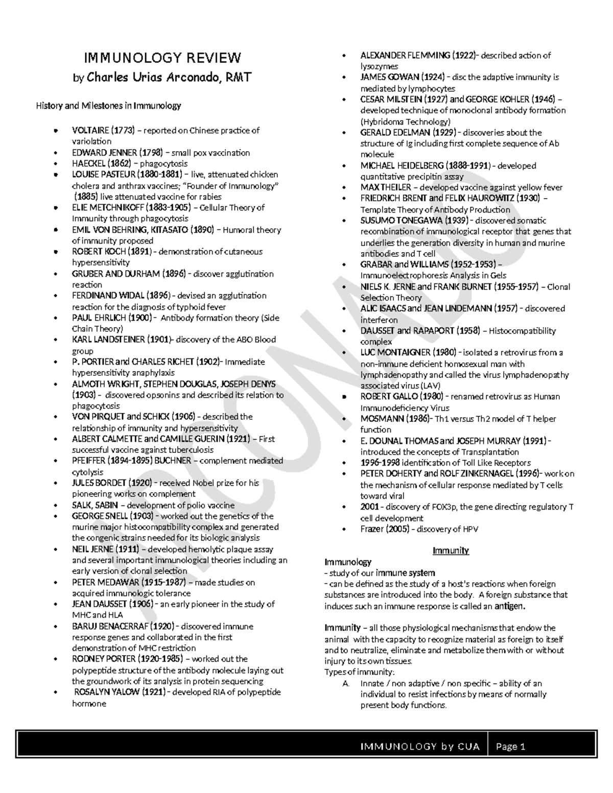 Immunology Review Notes: Key Milestones and Concepts in Immunology ...