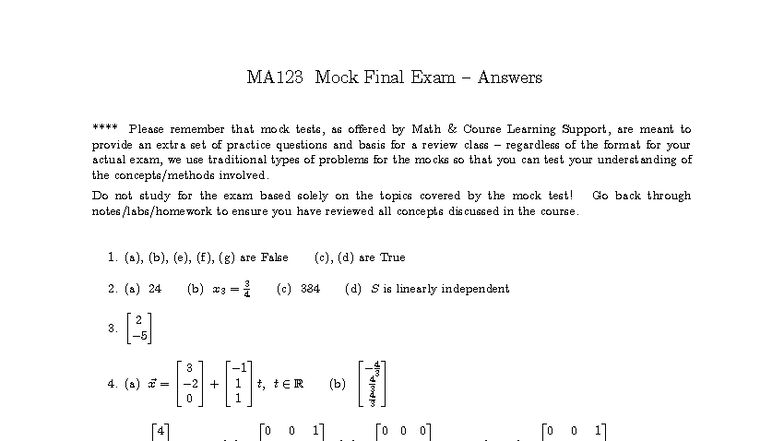 MA123 Mock Final Exam 2025 Answers and Review Guide - Studocu