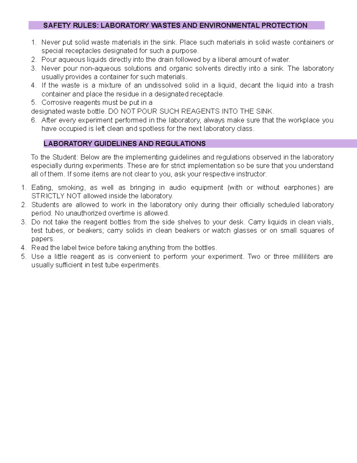 Safety RULE1 - SAFETY RULES: LABORATORY WASTES AND ENVIRONMENTAL ...