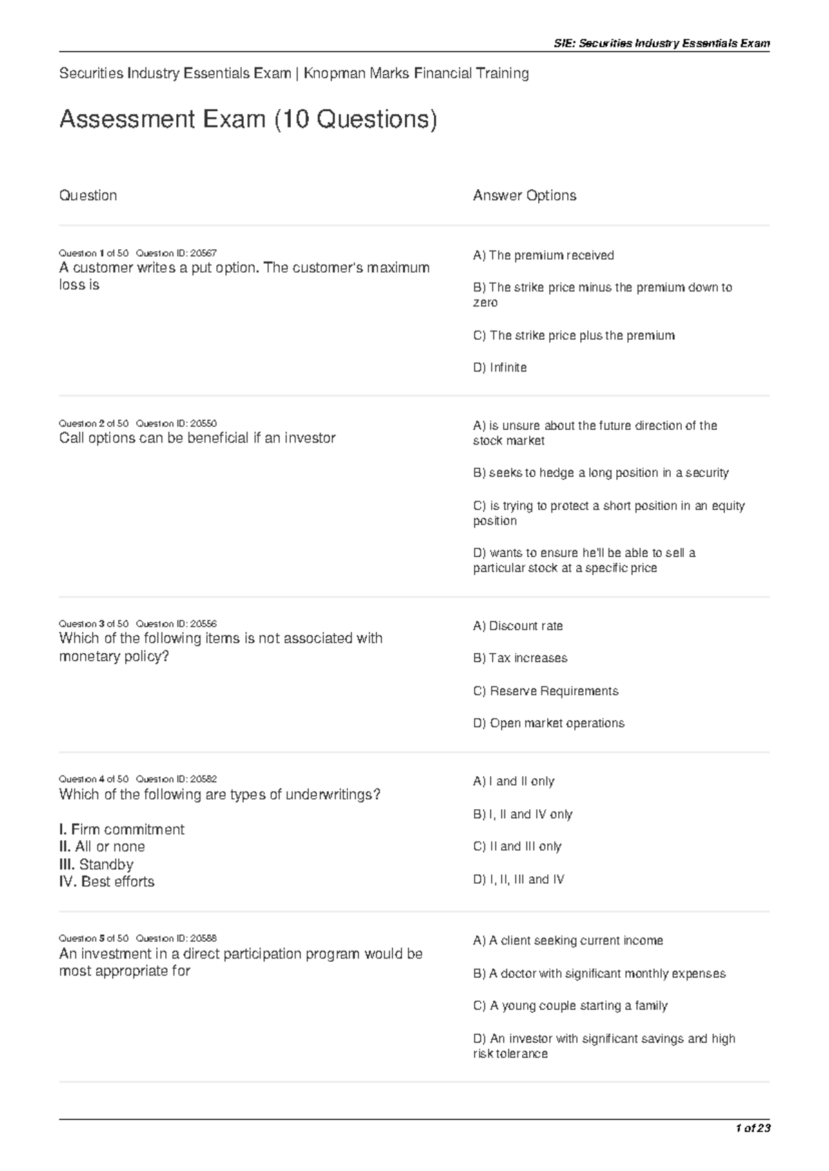 SIE: Securities Industry Essentials Exam - Assessment Questions ...