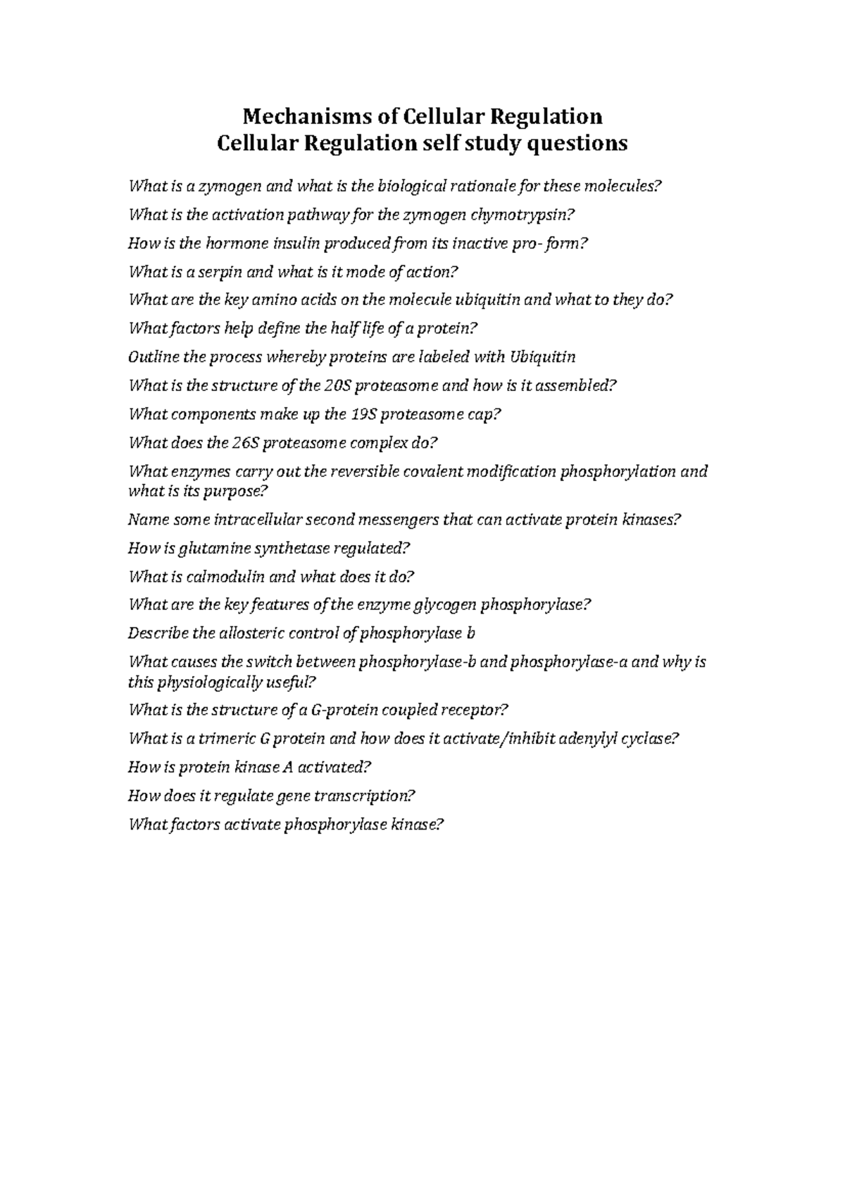 MCR Cellular Regulation Self Study Questions and Key Concepts - Studocu