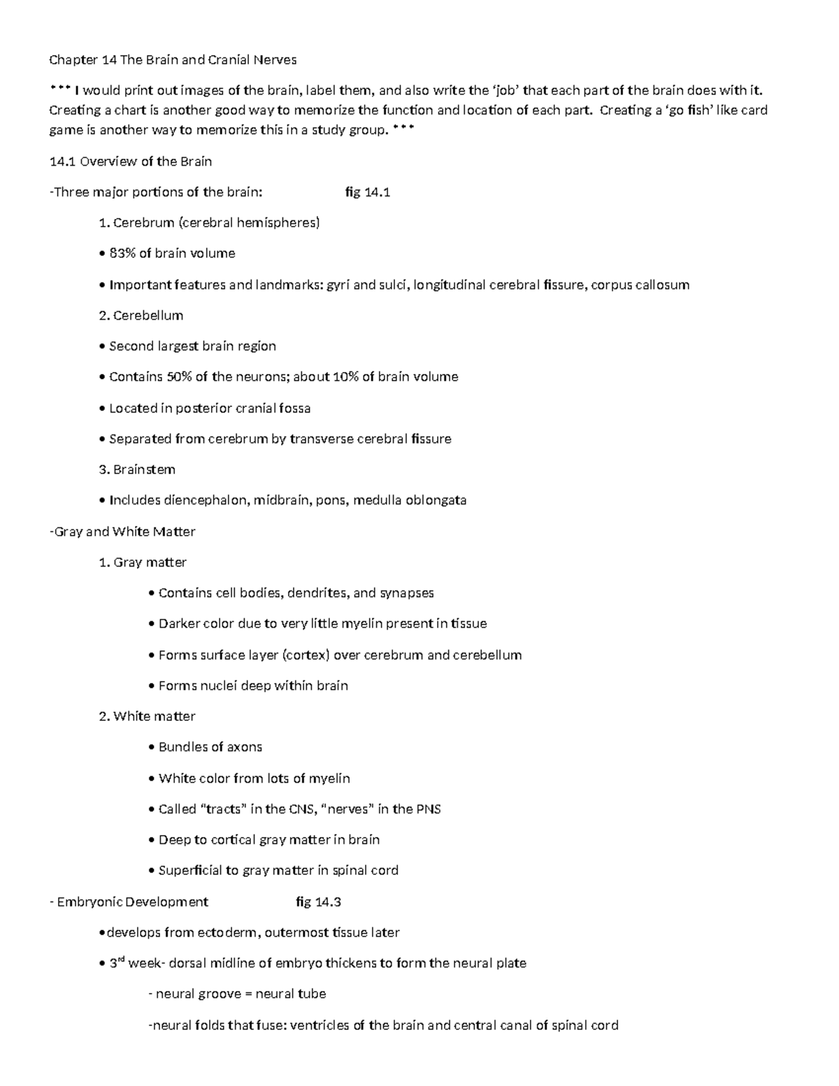 Chapter 14: The Brain and Cranial Nerves - Functions & Overview - Studocu