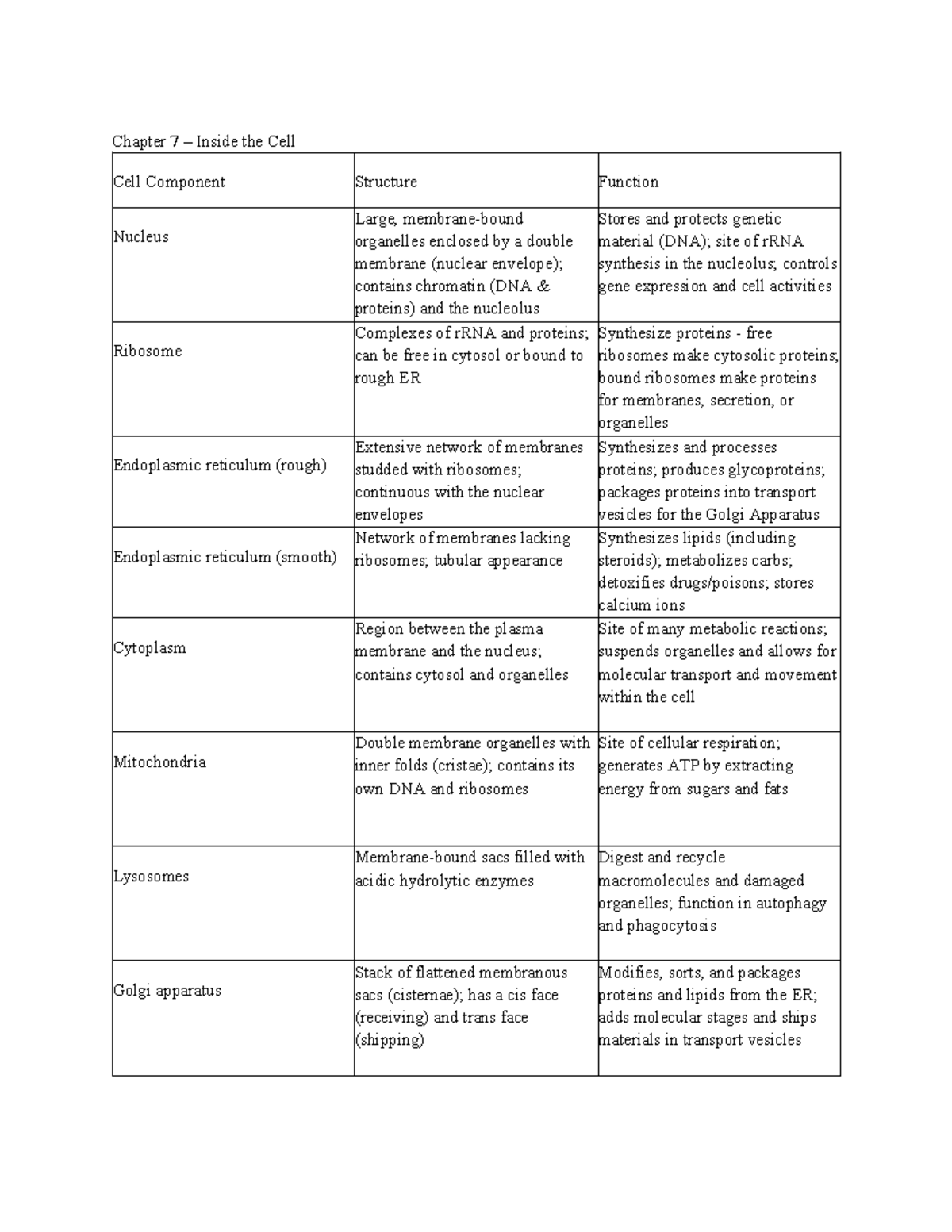 Final Exam Study Guide: Cell Structure & Functions (BIO101) - Studocu