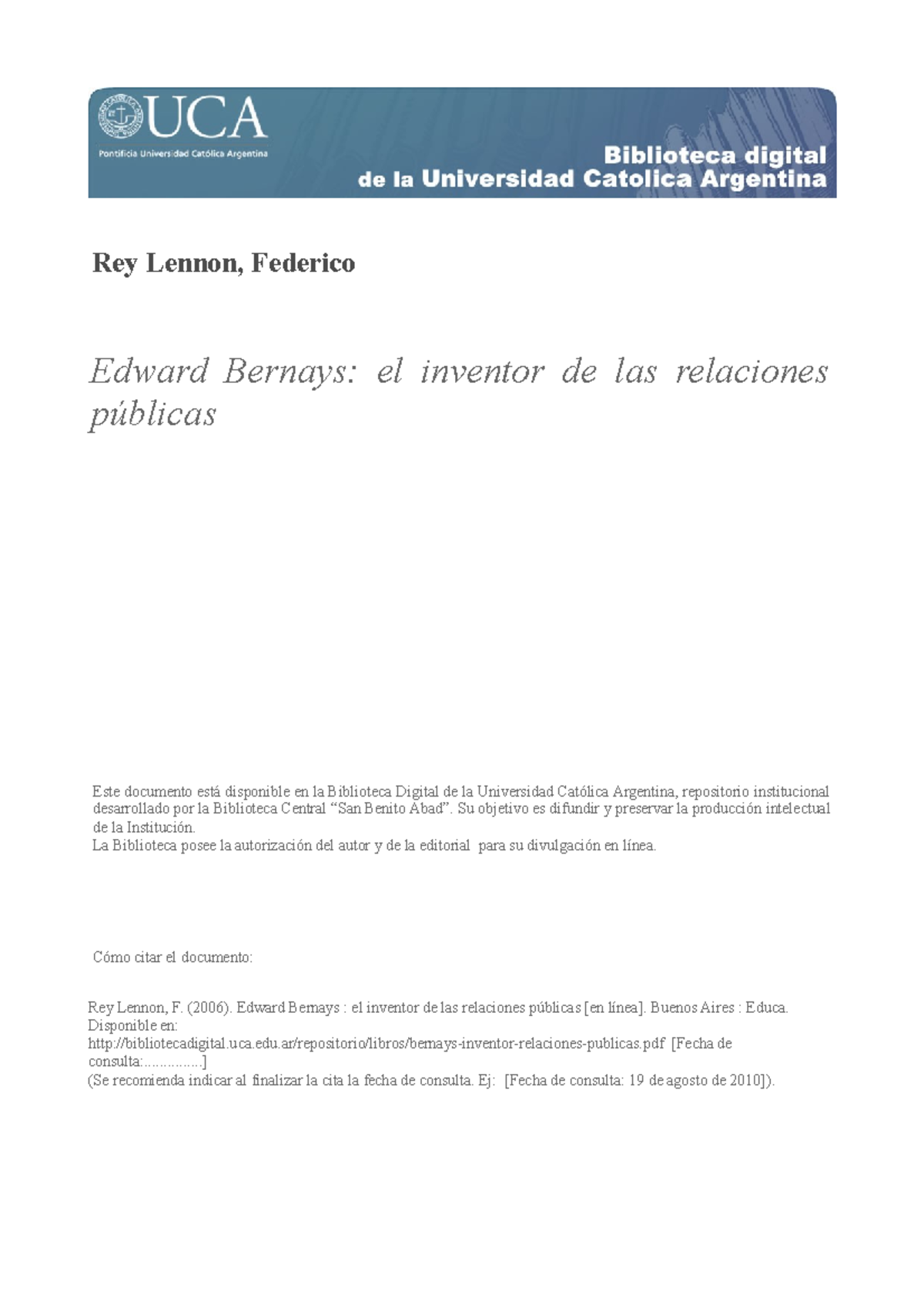 Bernays inventor relaciones publicas - Rey Lennon, Federico Edward ...