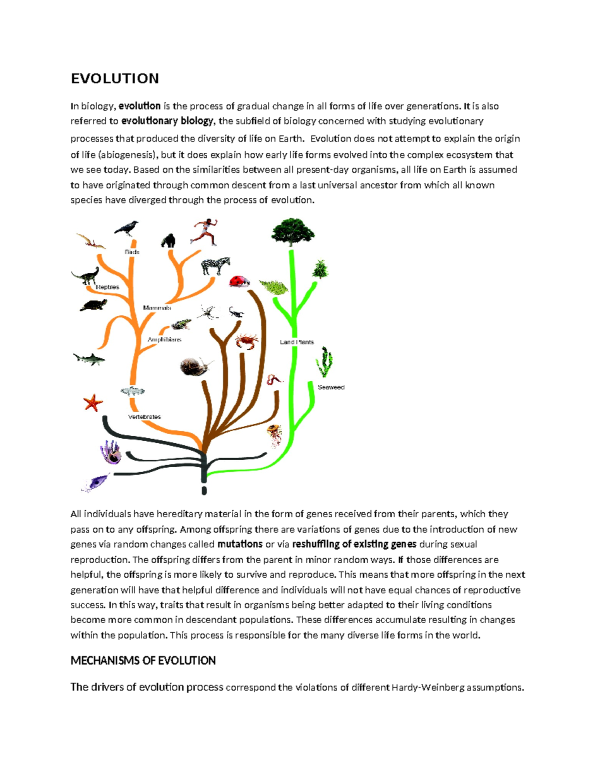 Evolution AND Speciation - EVOLUTION In biology, evolution is the ...