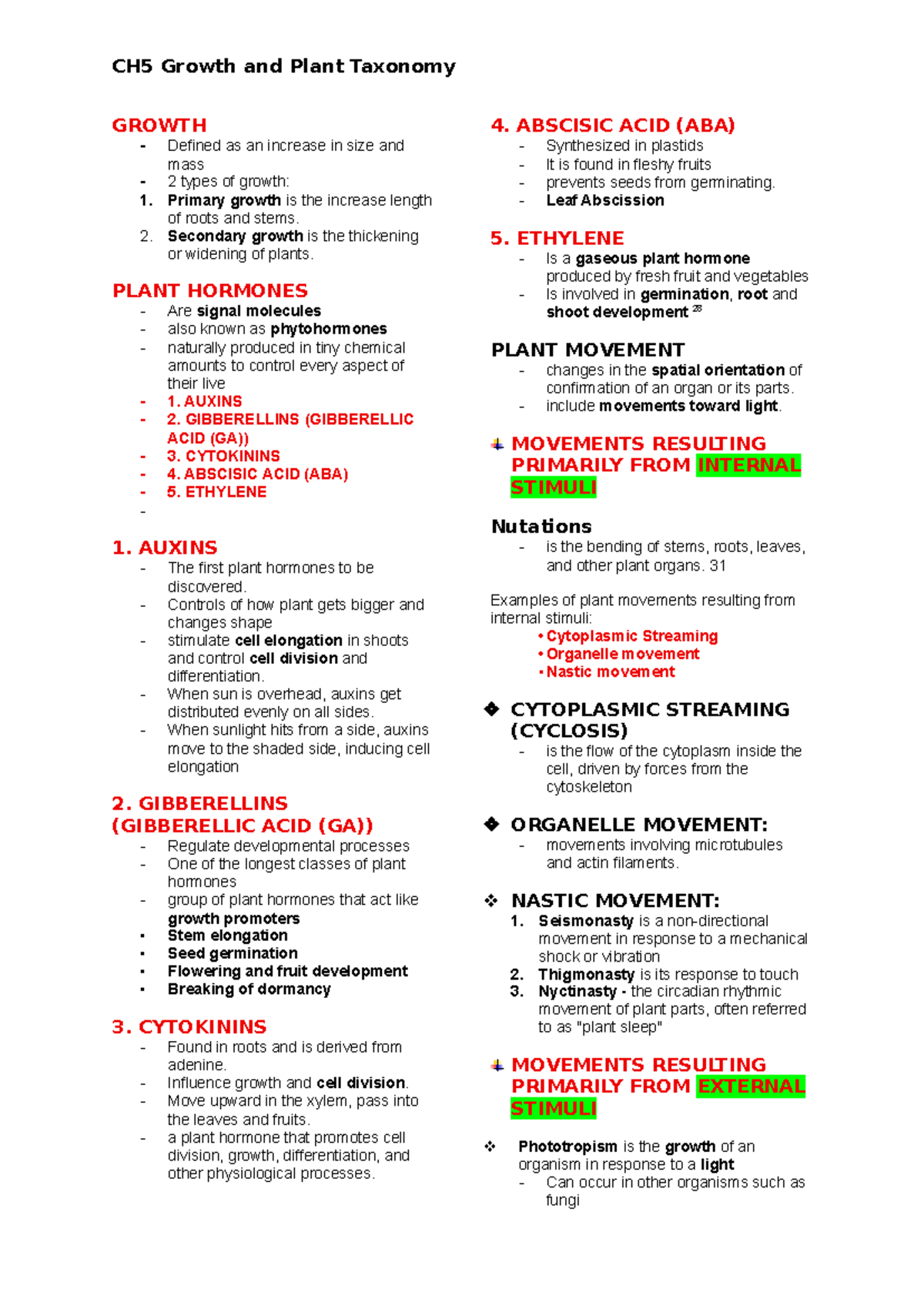 CH5 Growth and Plant Taxonomy: Understanding Plant Hormones and ...