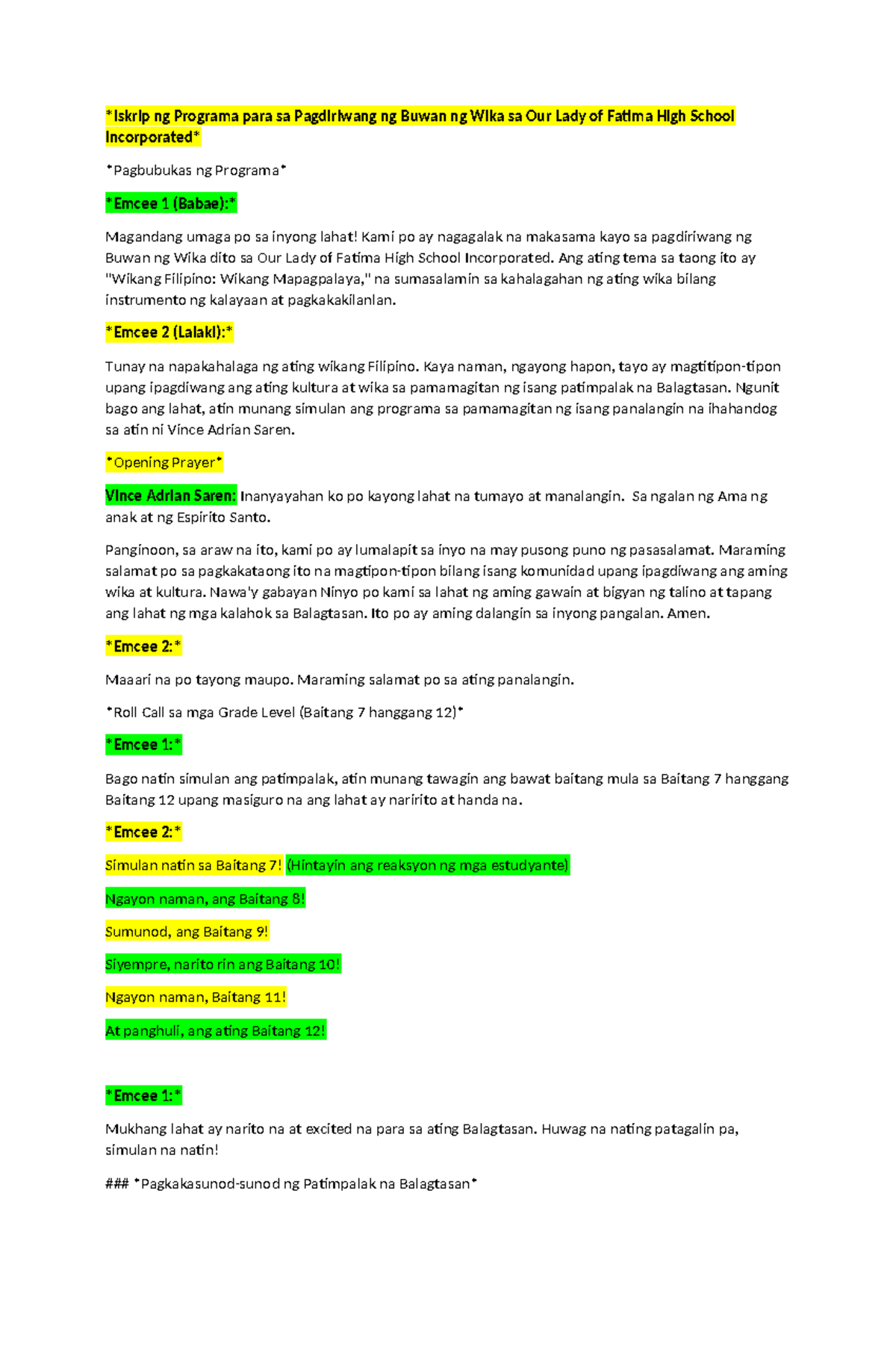 Iskrip ng Programa para sa Buwan ng Wika sa OLFS: Laro at Balagtasan ...