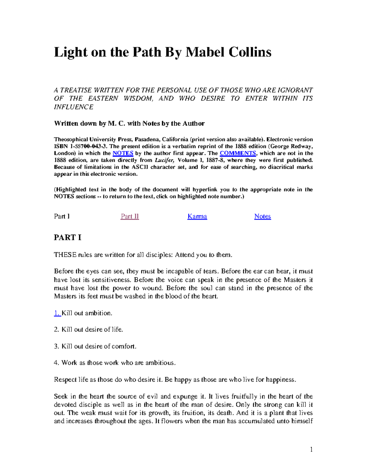Light on the Path: A Treatise on Eastern Wisdom by Mabel Collins - Studocu