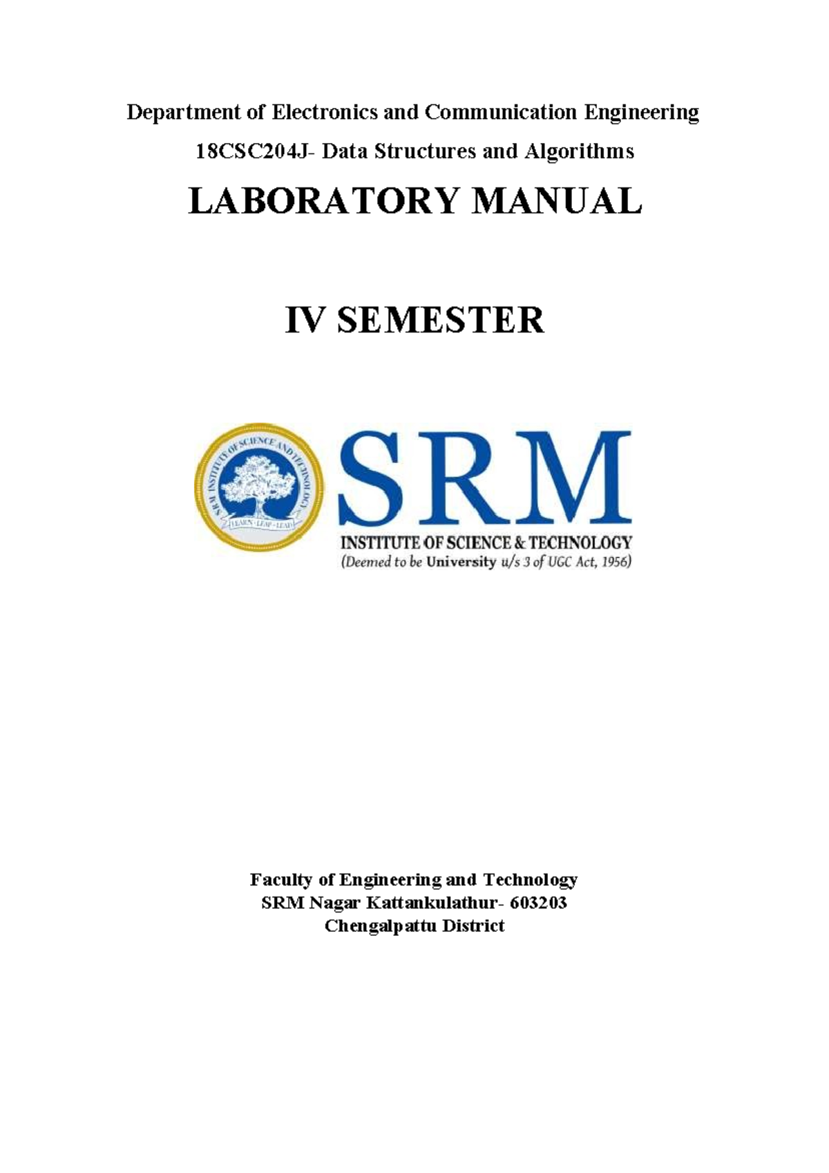 18CSC204J - Data Structures and Algorithms Laboratory Manual - Studocu