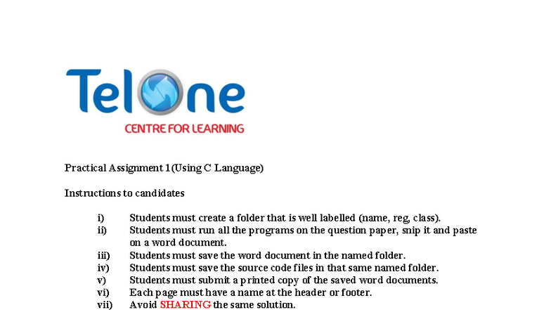 Practical Assignment 1 - ii) Students must run all the programs on the ...