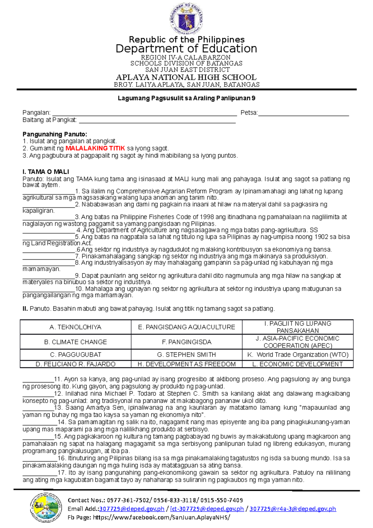 Summative TEST AP 9 - Araling Panlipunan Practice Exam Guide - Studocu