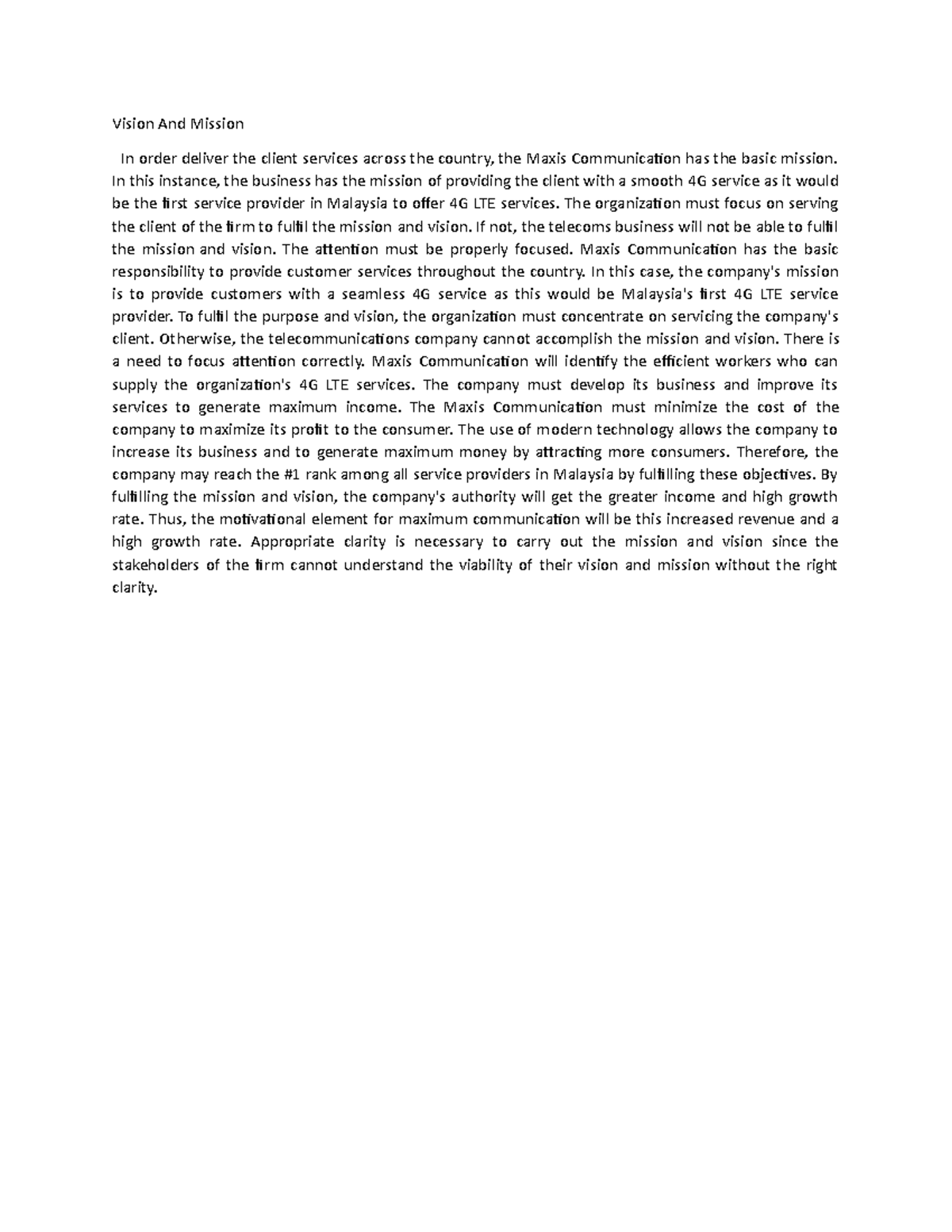 BGM maxis vision and mission - Vision And Mission In order deliver the ...