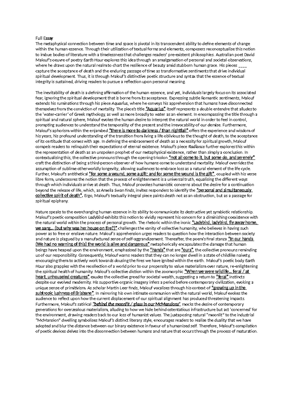 English HSC Mod B Essay Analysis: Time, Space & Human Essence - Studocu