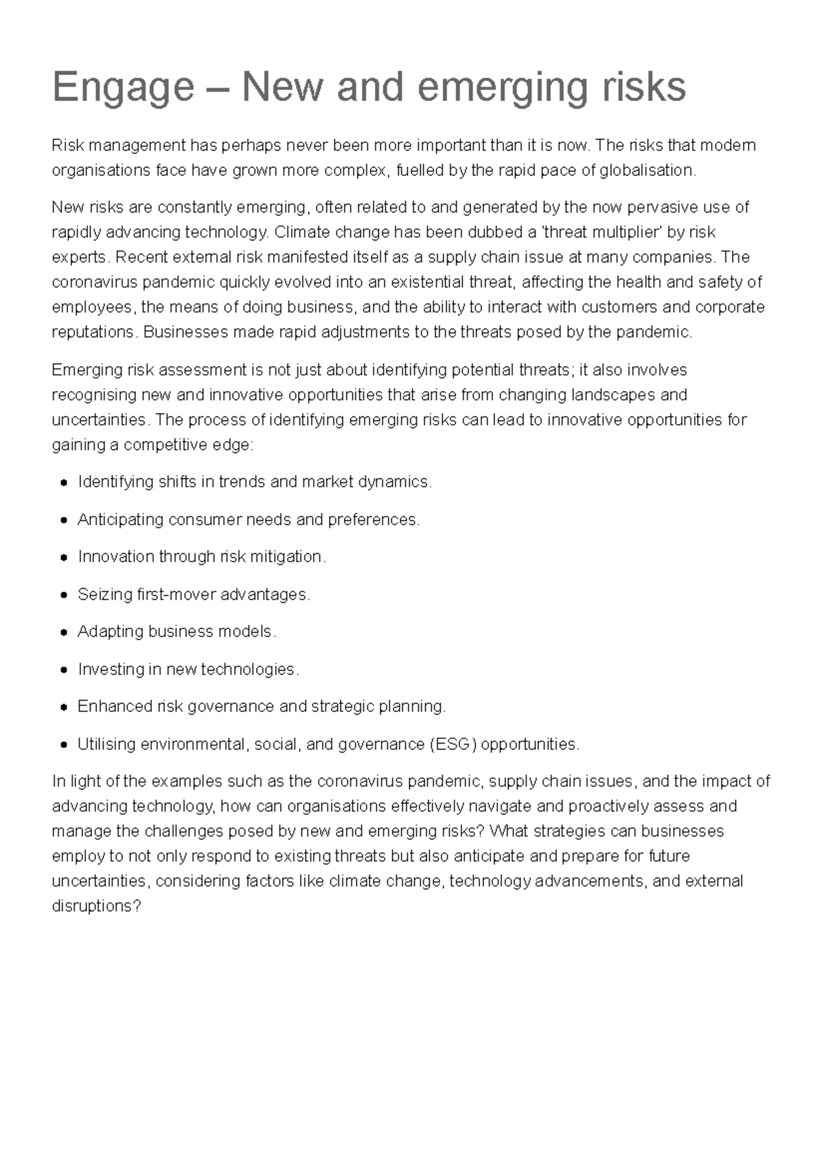Engage: New & Emerging Risks in Risk Management (DLO) 22 09 2025 - Studocu