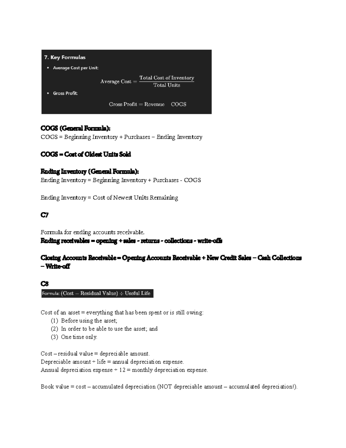 ACC 100 Formula Sheet - COGS (General Formula): COGS = Beginning ...