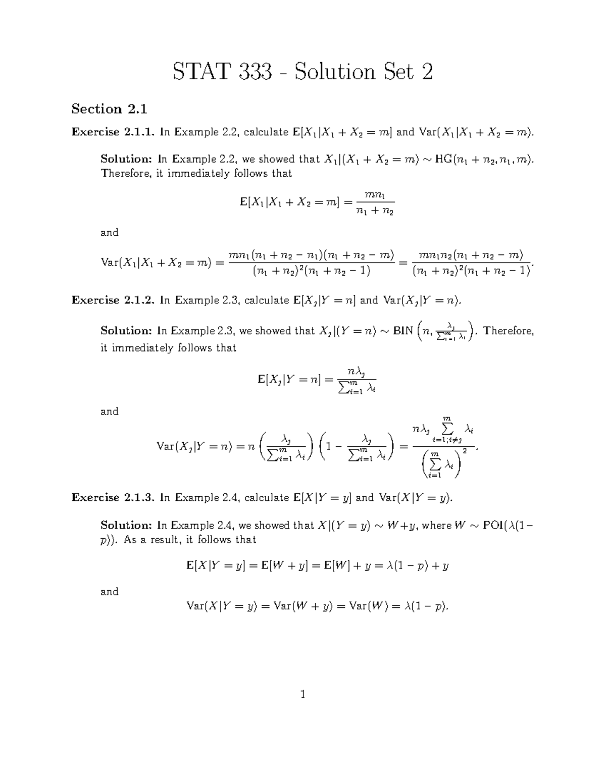 Solution Set 2 - Steve Drekic - STAT 333 - Solution Set 2 Section 2 ...