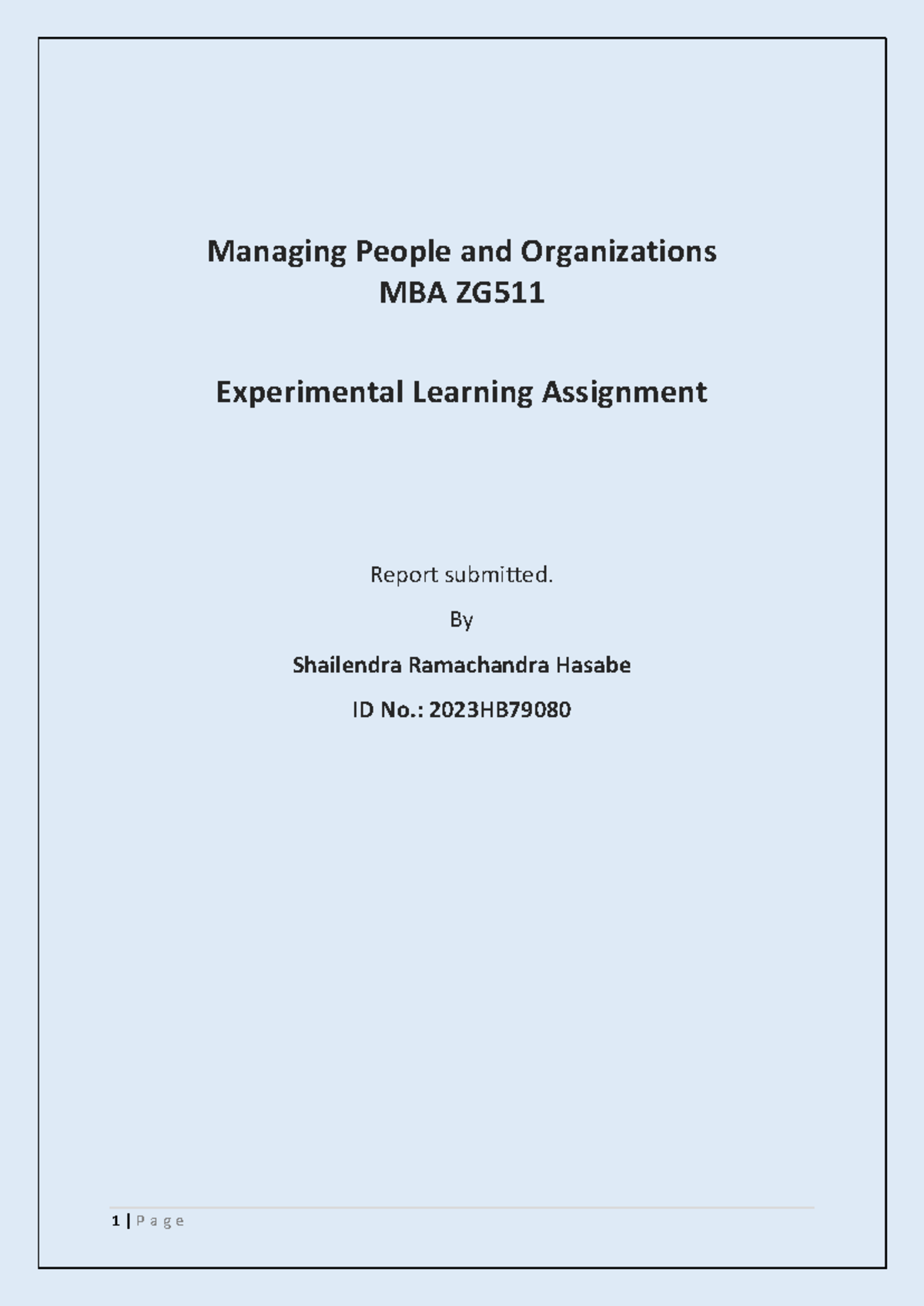 Experiential Learning Report - MBA ZG511 Managing People ...