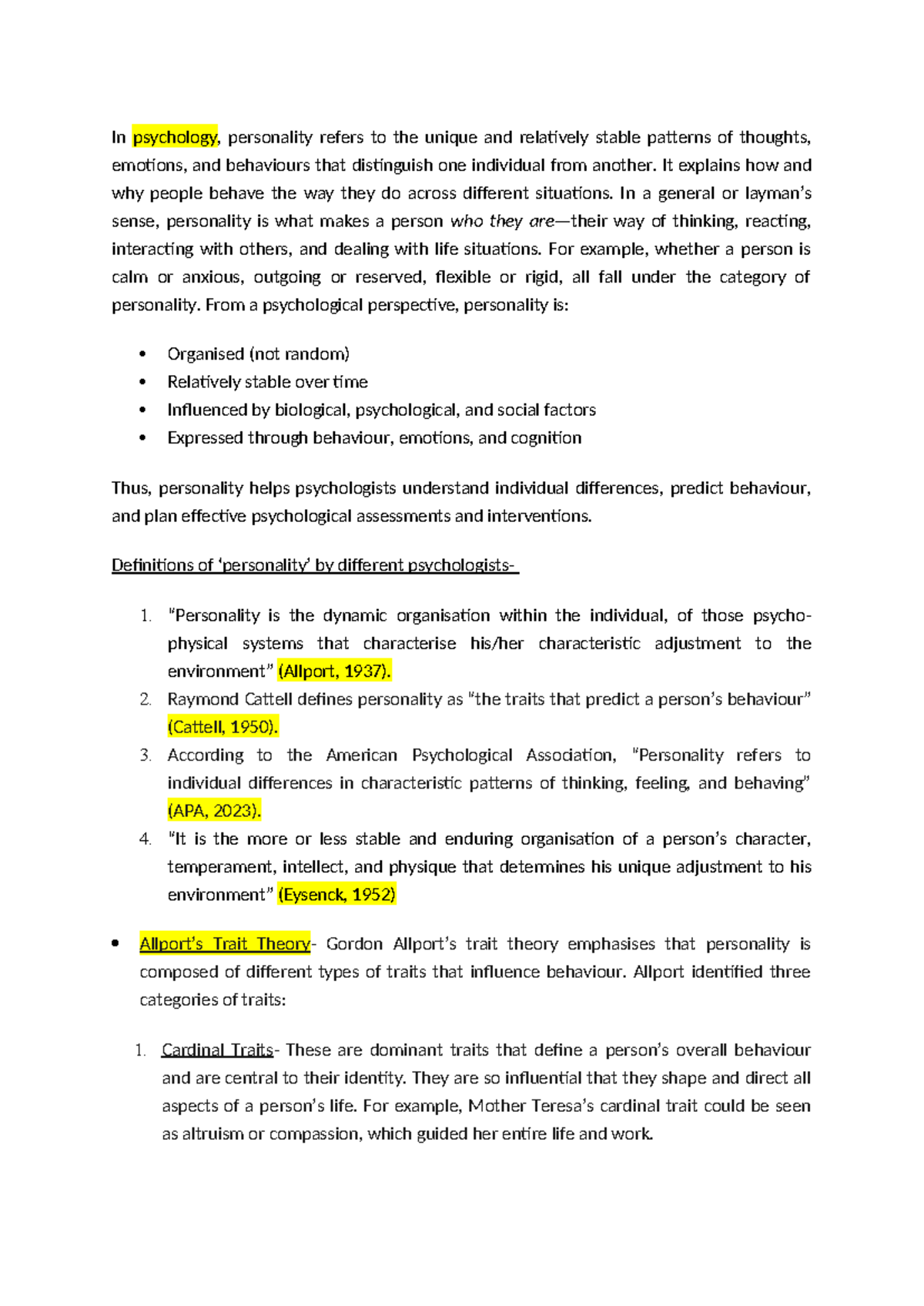 NEO-FFI Overview and ROL in Personality Psychology - Studocu