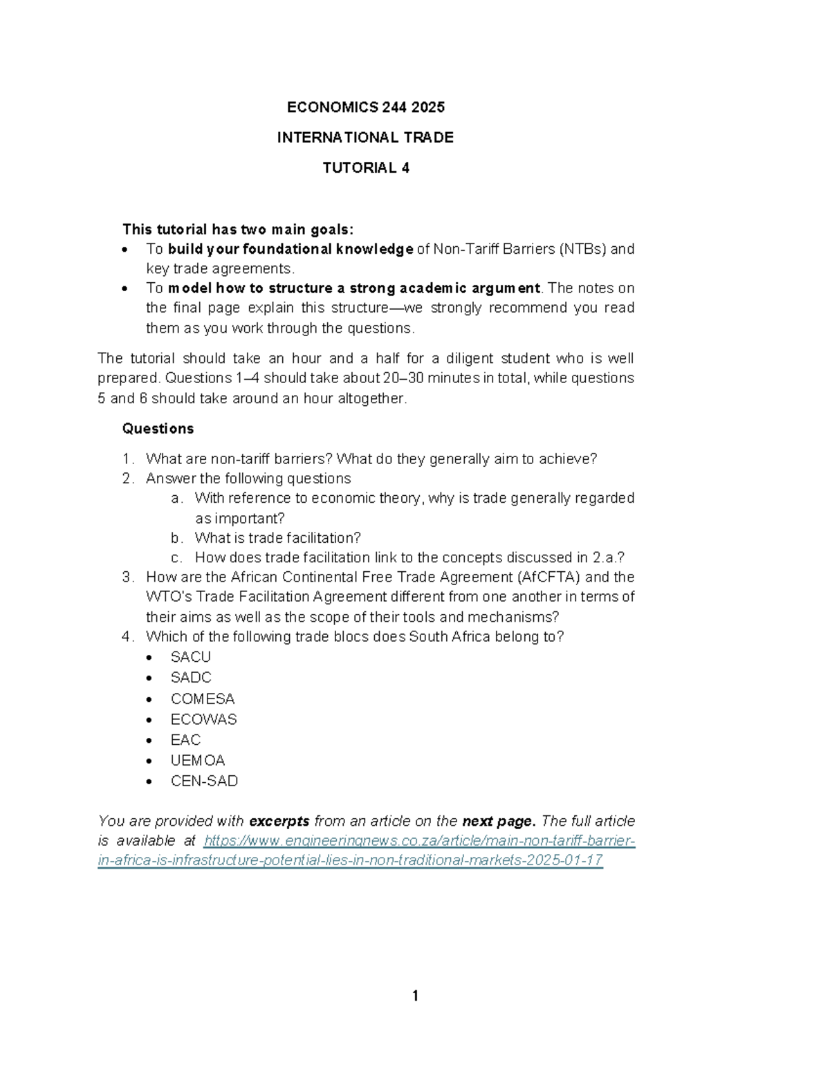 ECON 244 2025 International Trade Tutorial 4 Notes - Studocu