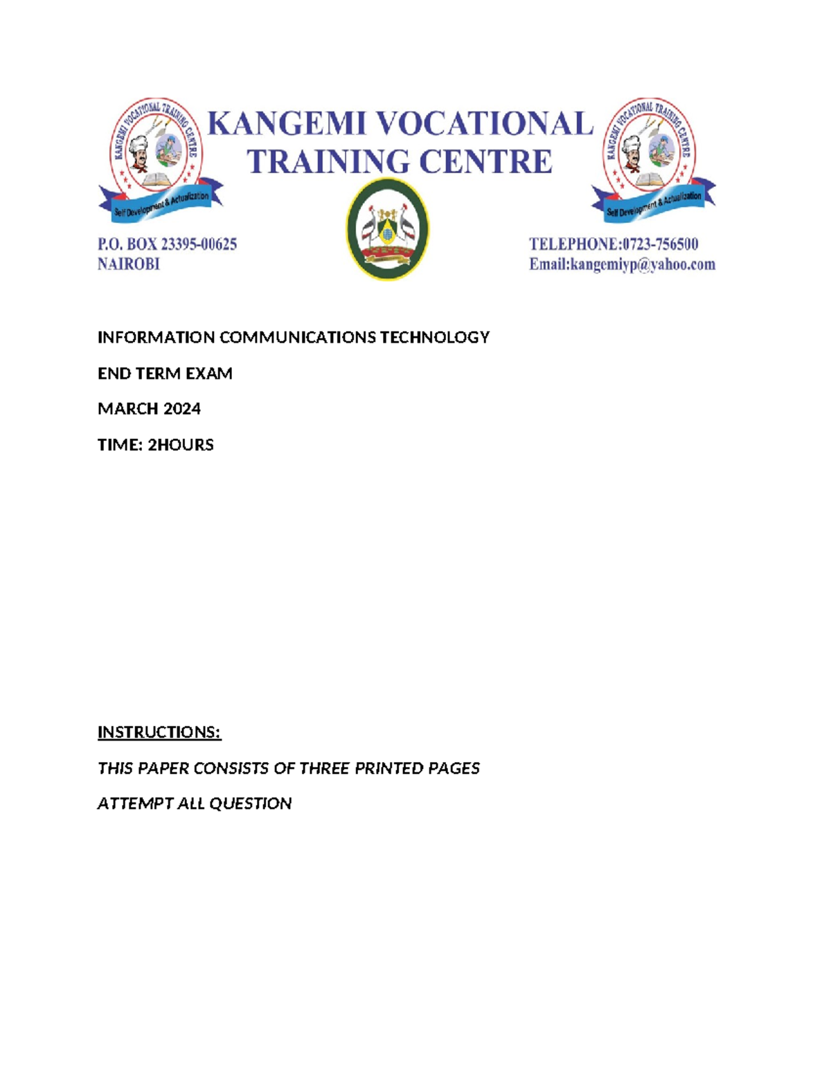 ICT - End Term Exam Practical Qs for Revision March 2024 - Studocu