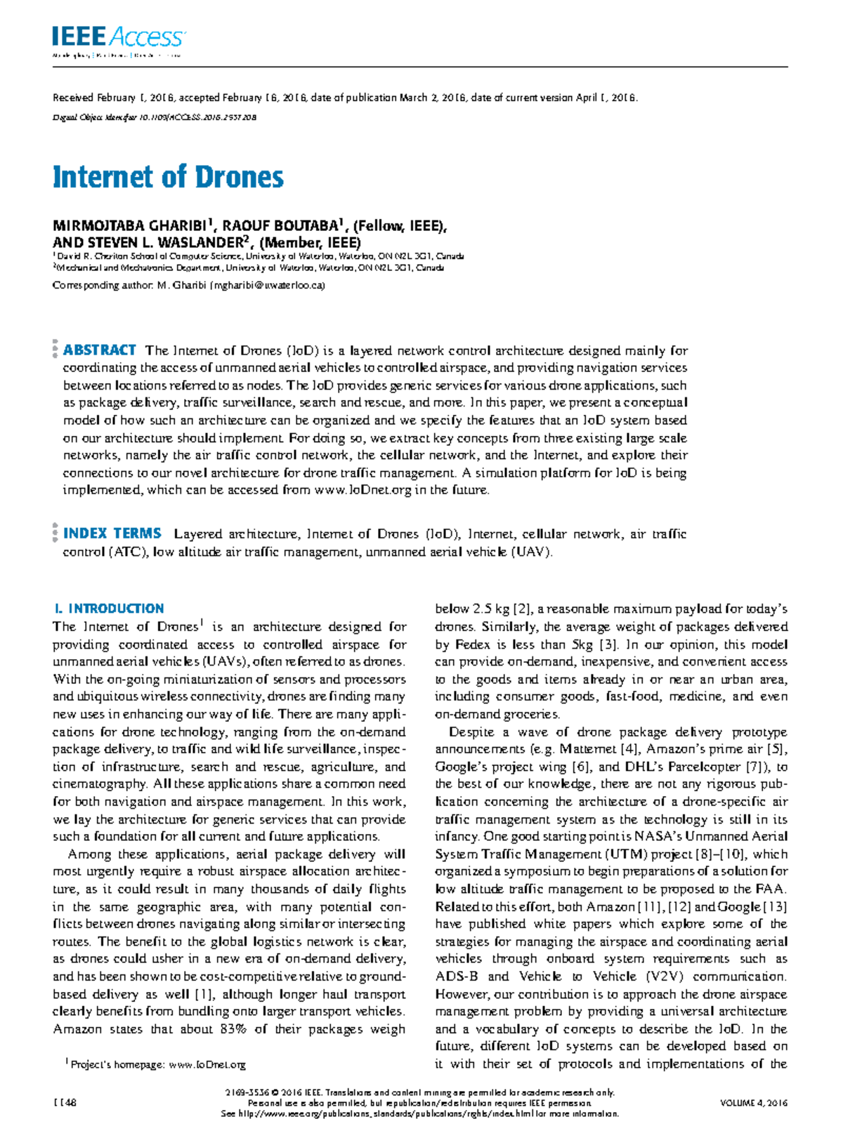 IoD 101: Architectural Framework for the Internet of Drones - Studocu