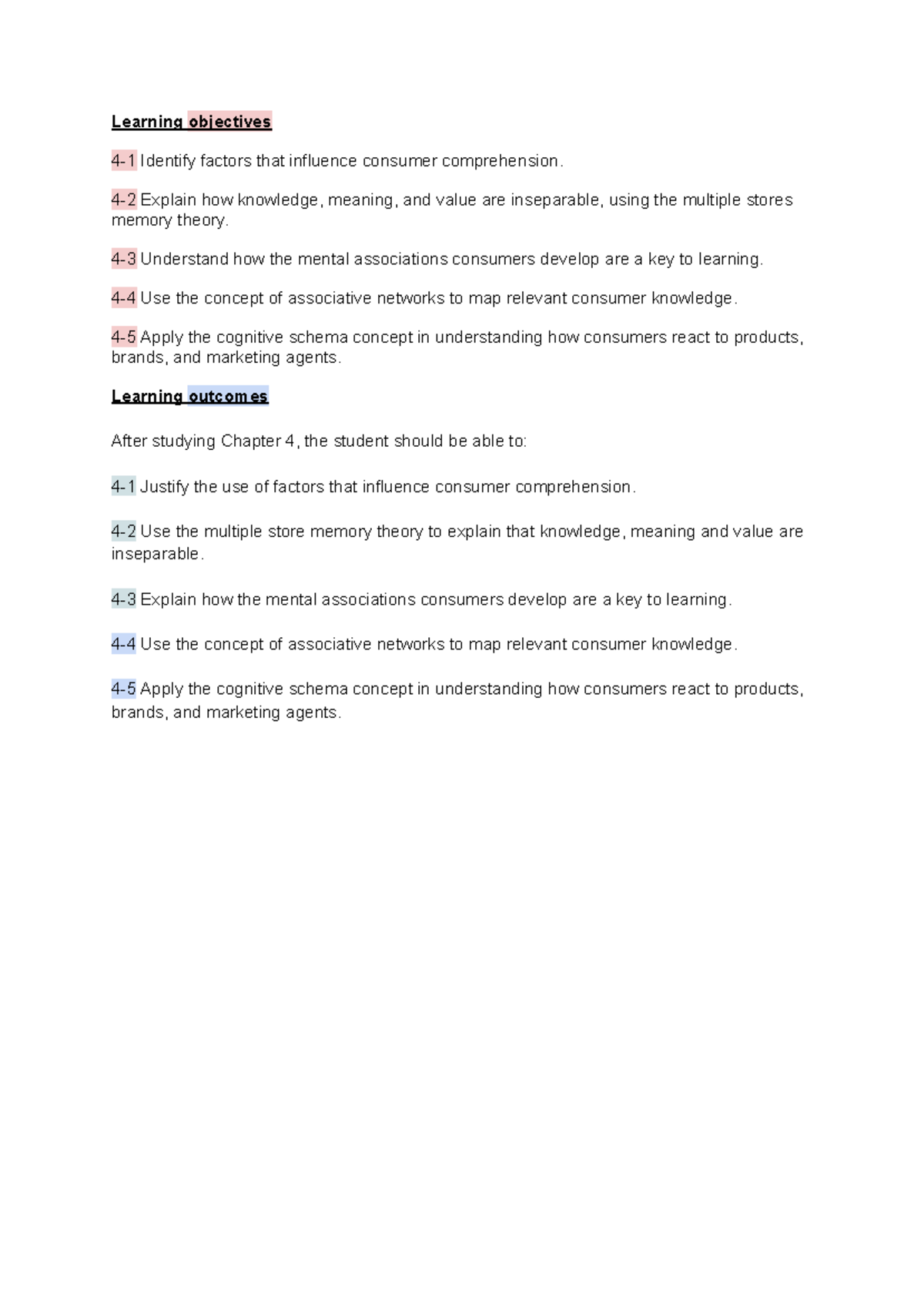 Learning outcomes and objectives for BEM 212 chapter 4 - Learning ...