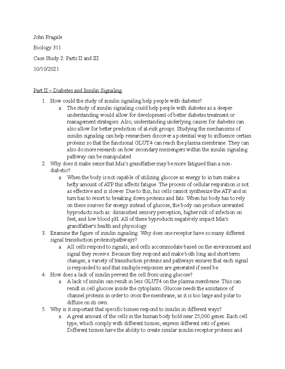Principles of Cell Biology Case Study 2 Parts II and III - John Fragale ...