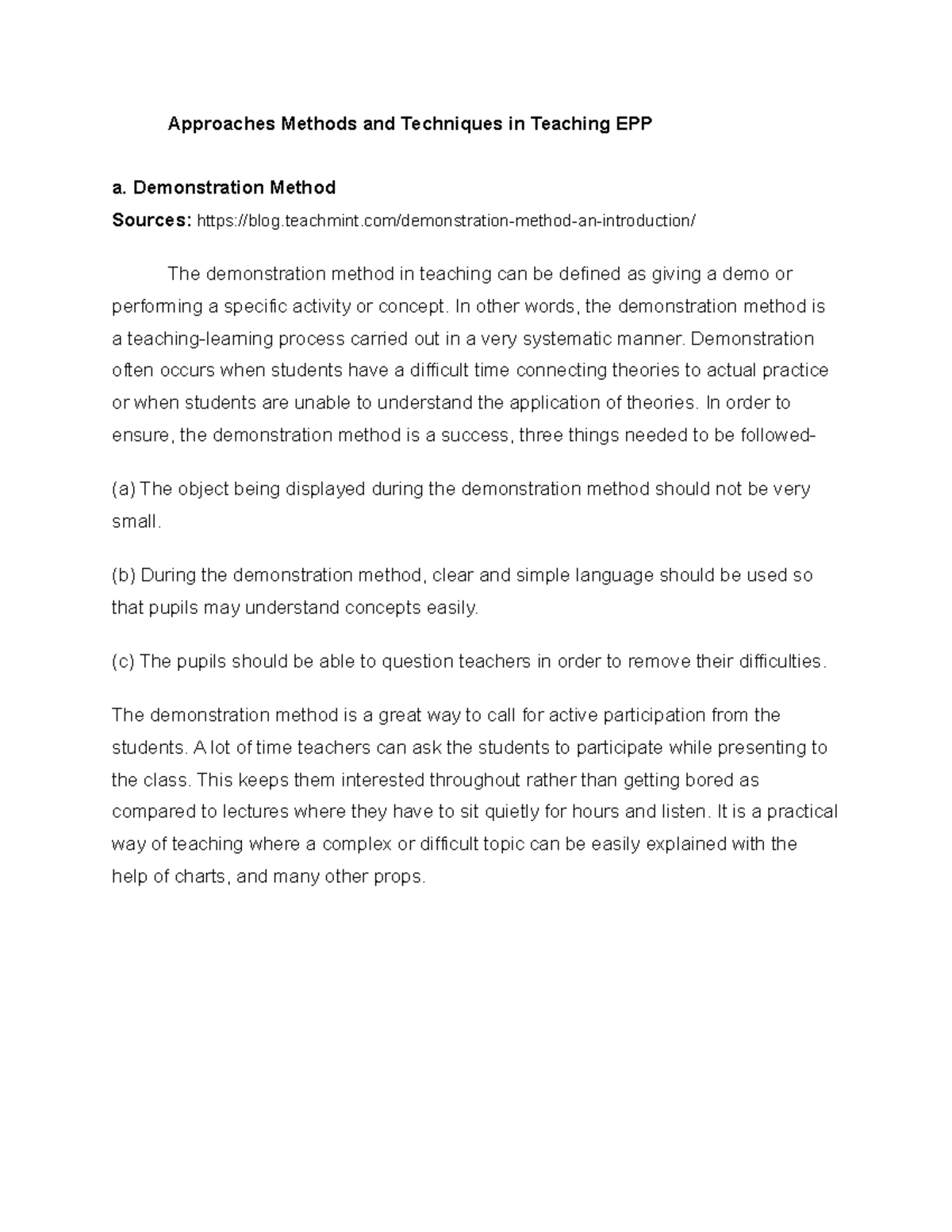 EPP - own work - Approaches Methods and Techniques in Teaching EPP a ...