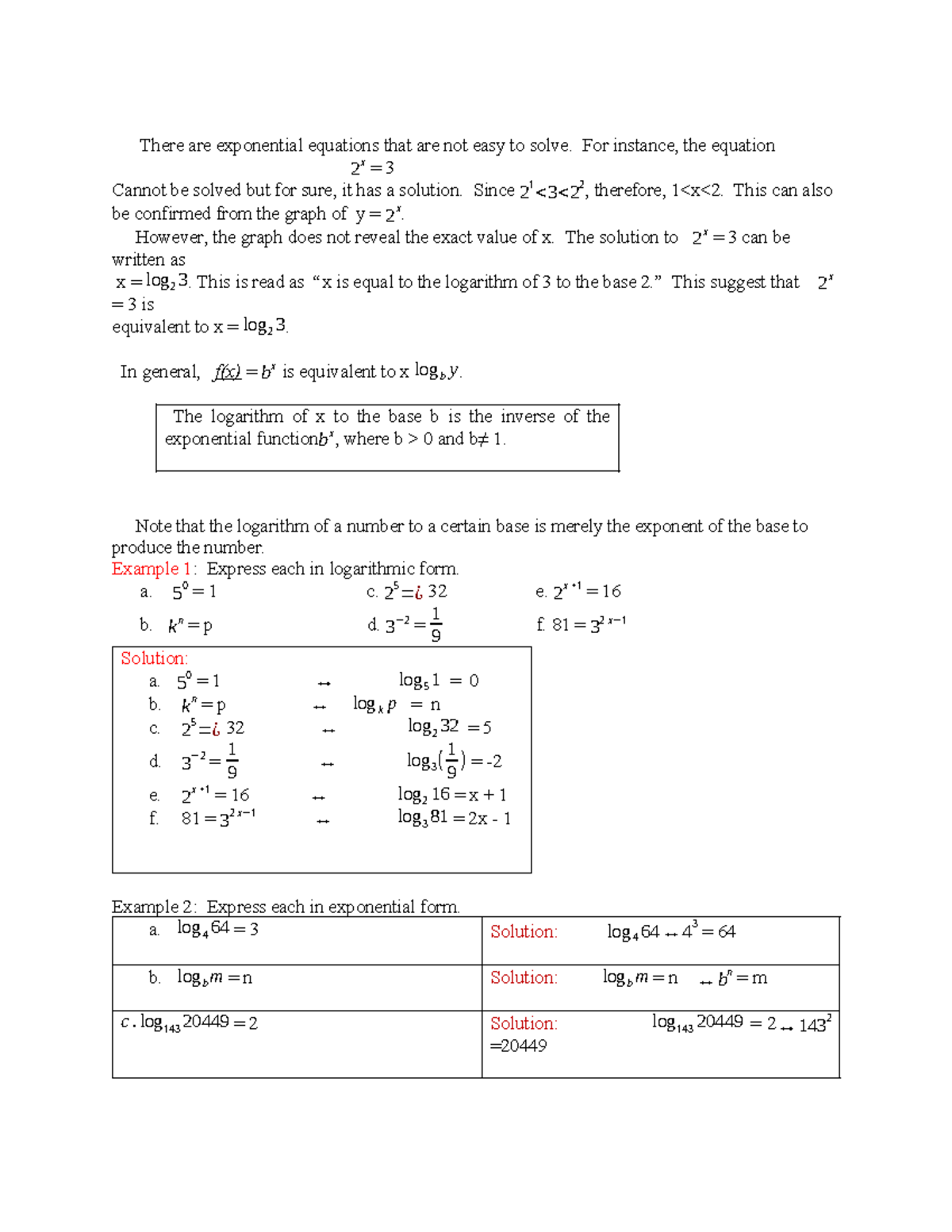 Logarithmic Lecture Notes - General Mathematics (MATH 101) - Studocu