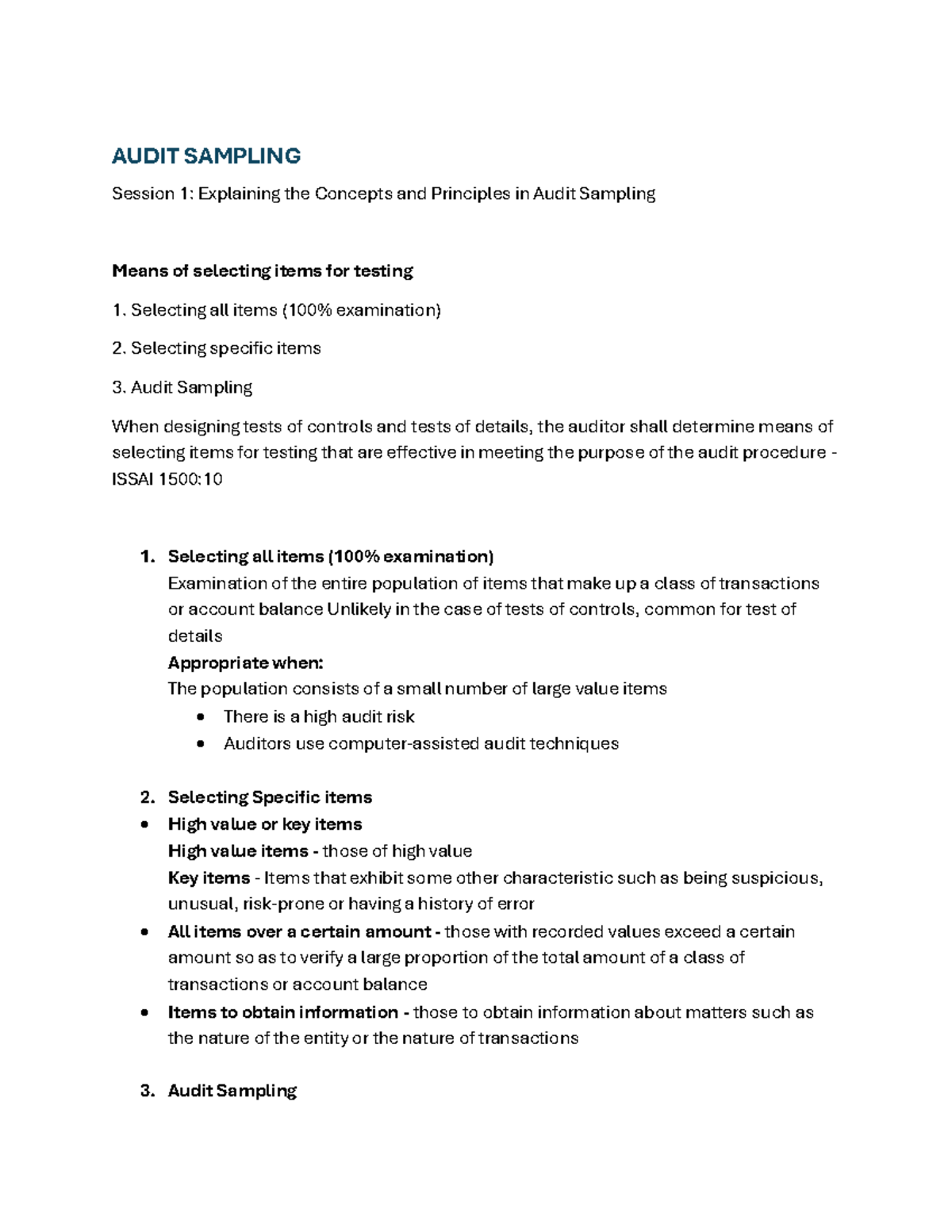 Audit Sampling Concepts and Methods - Lecture Notes (ACCT 101) - Studocu
