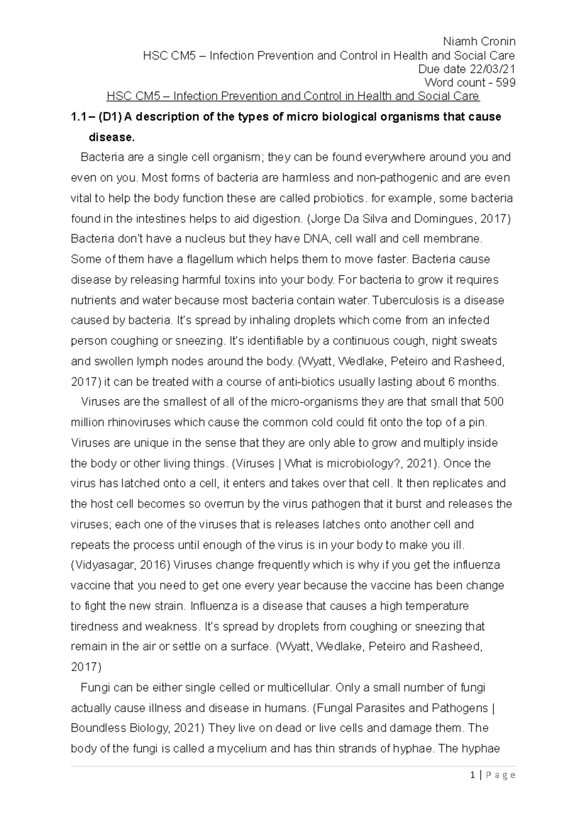 HSC CM5 - Infection Prevention and Control Assignment - HSC CM5 – Infection Prevention and ...