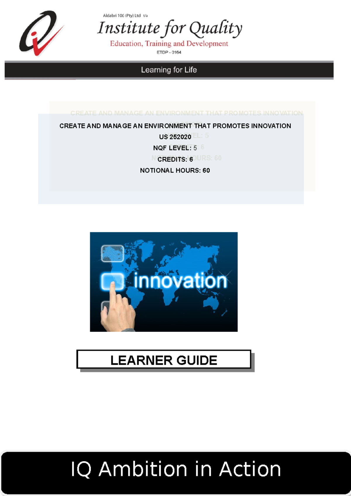 US 252020 - Learner Guide: Creating an Innovative Environment - Studocu
