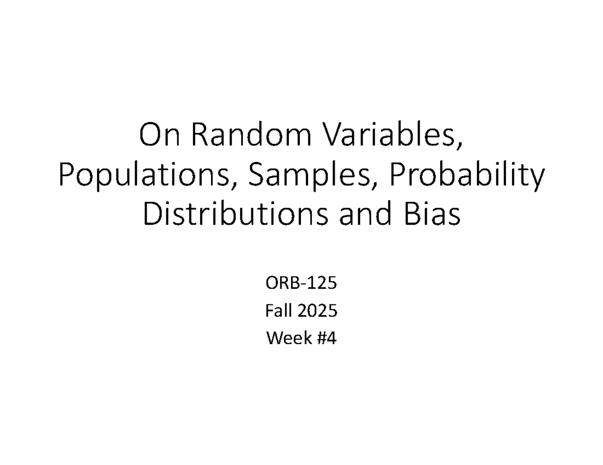 ORB-125 Week 4: Understanding Random Variables and Bias in Statistics - Studocu