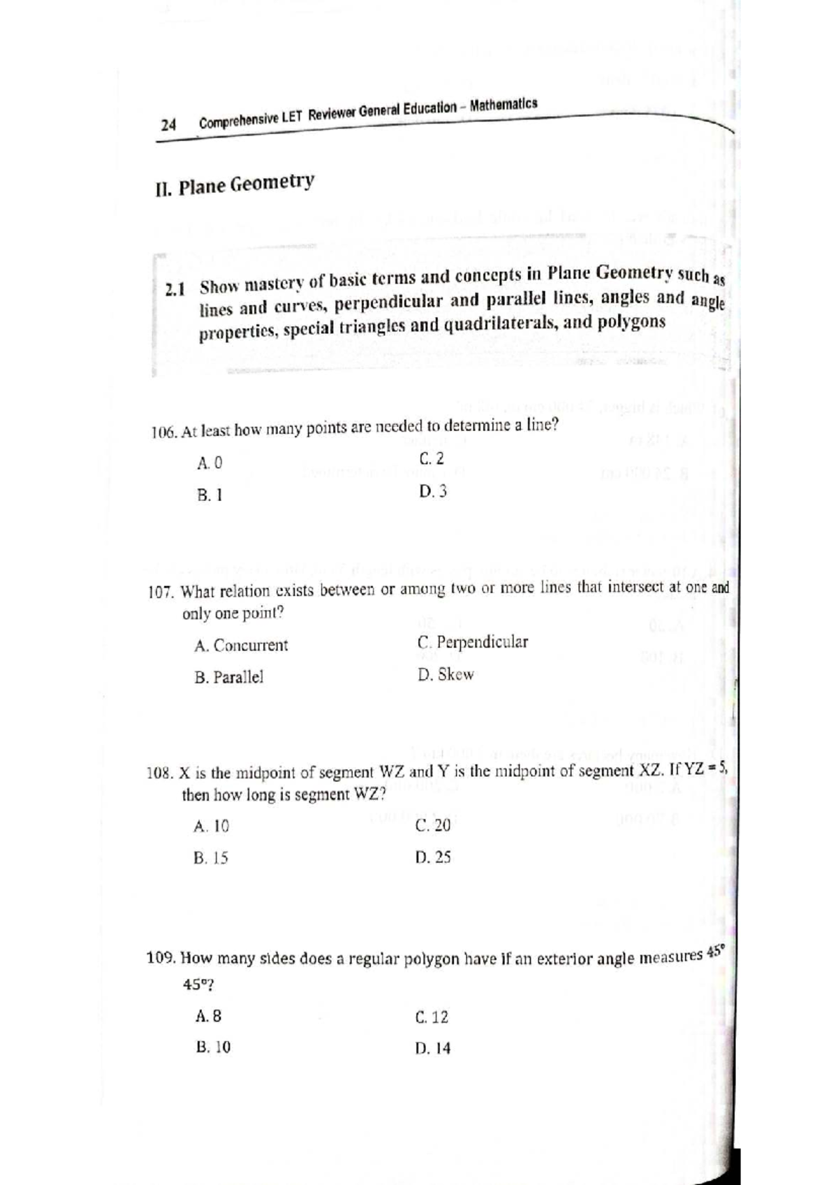 Comprehensive LET Reviewer: General Education Mathematics II - Plane ...