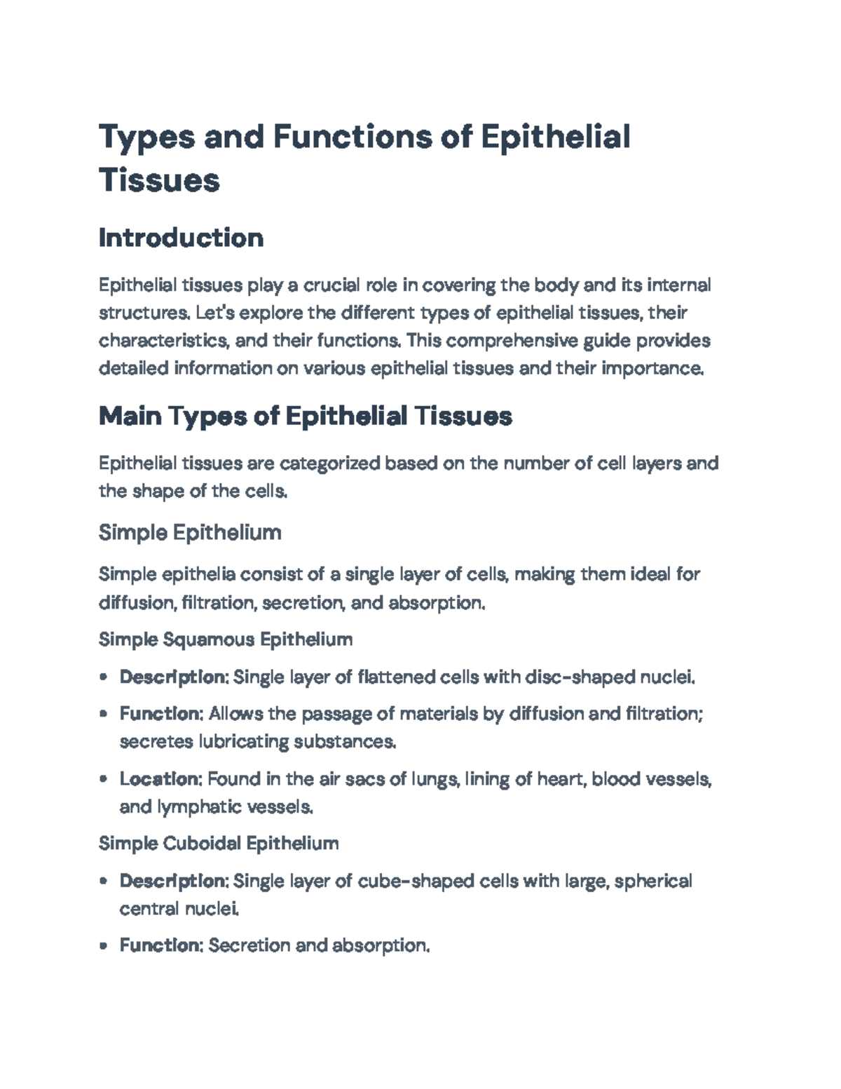 Types and Functions of Epithelial Tissues: A Comprehensive Guide - Types and Functions of ...
