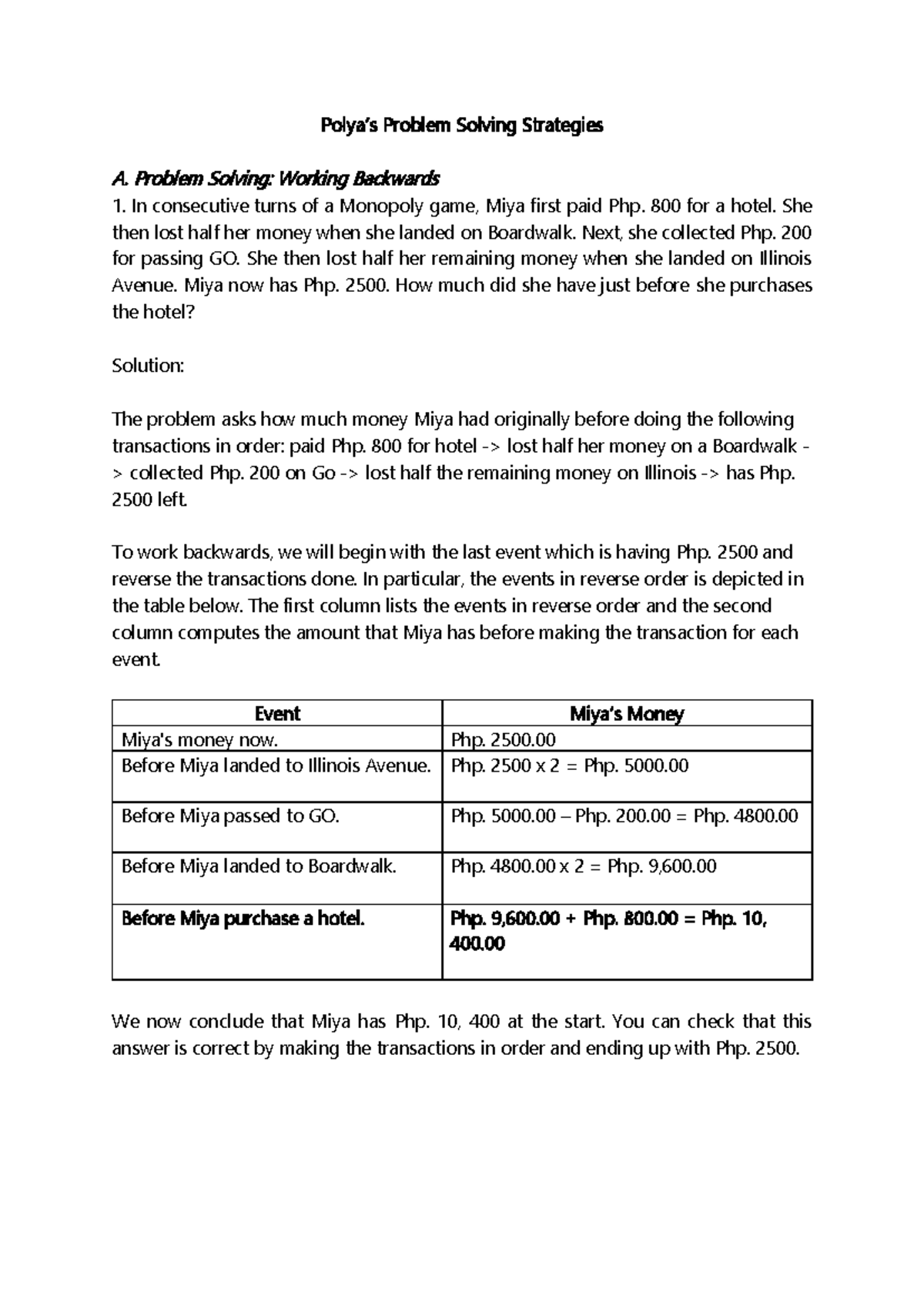 Polya’s Problem Solving Strategies with Solutions and Examples - Studocu