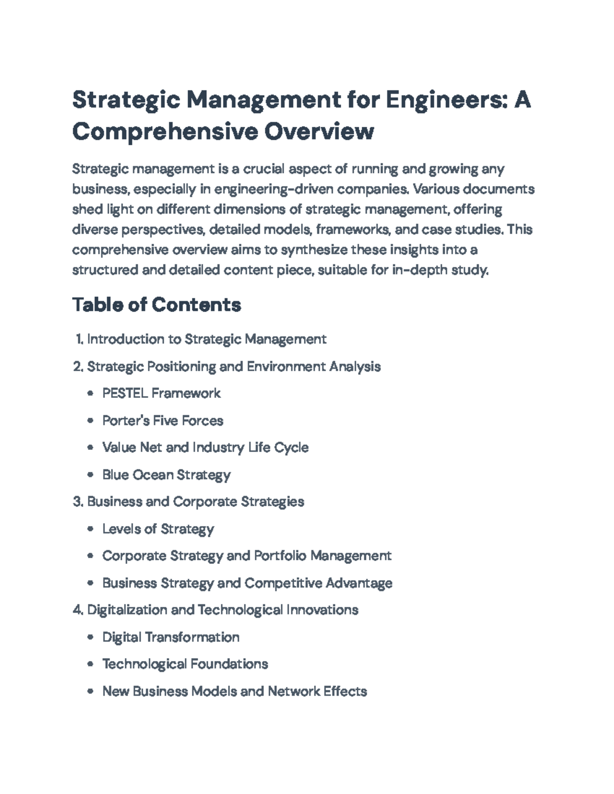 Strategic Management Overview for Engineers: Key Concepts and ...