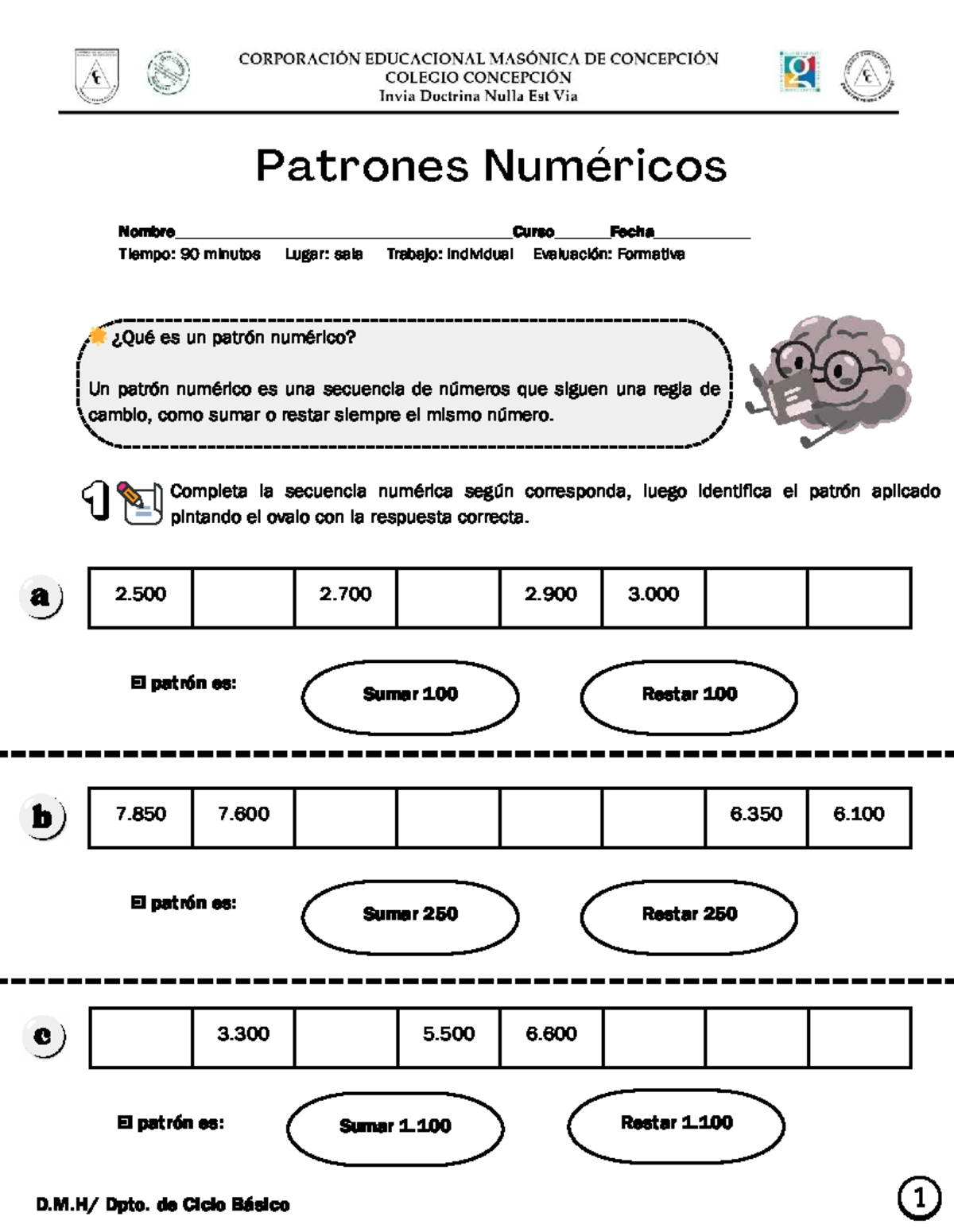 Guía de Patrones Numéricos - Dpto. de Ciclo Básico - Studocu