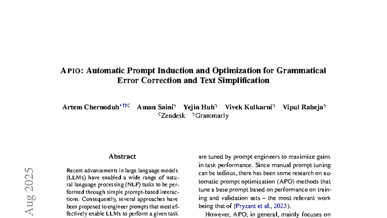 APIO: Automatic Prompt Induction & Optimization for GEC & Text Simplification - Studocu