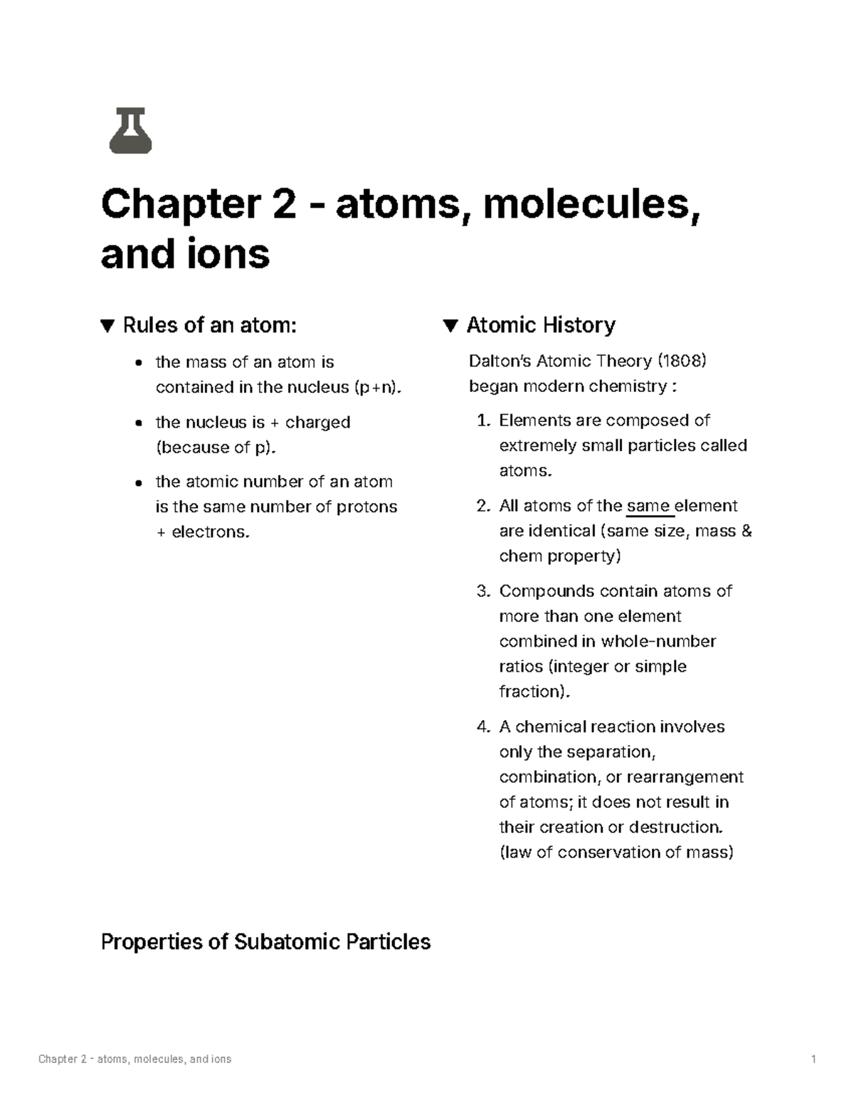 Chapter 2 - Atoms, Molecules, and Ions: Key Concepts and Theories - Studocu