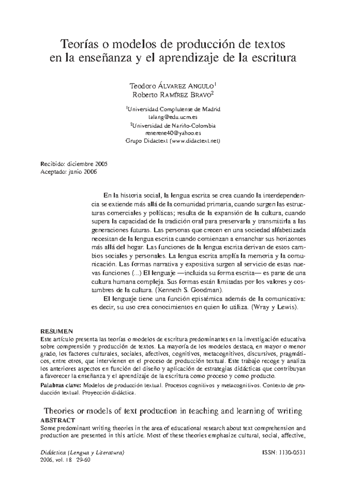 Teorías y Modelos de Producción de Textos en la Enseñanza de la ...