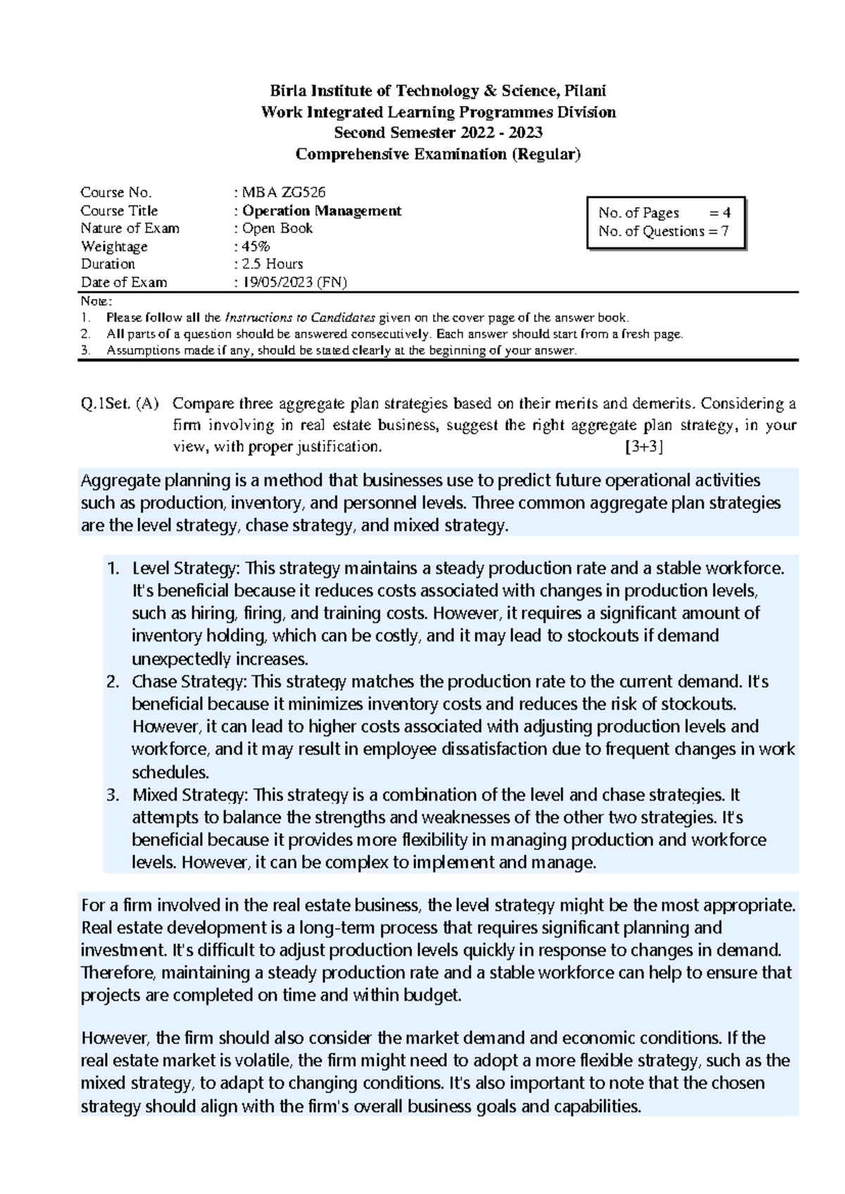 OM MBA ZG526 EC-3R Comprehensive Exam Notes - 2nd Sem 2022-2023 - Studocu